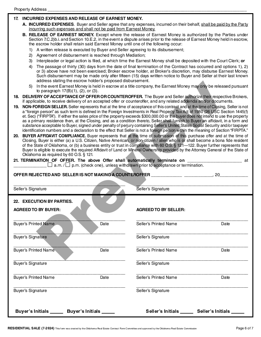 Oklahoma Contract For Sale And Purchase Of Real Estate With No Broker