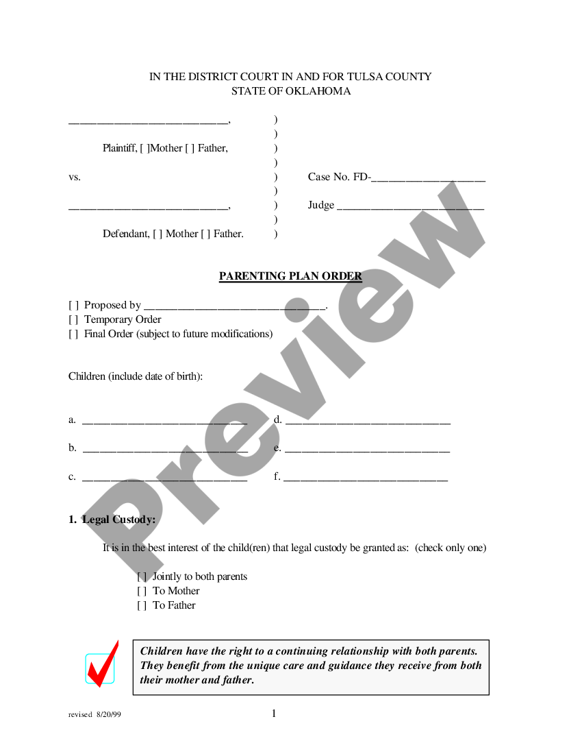 Oklahoma Parenting Plan Order Joint Custody Plan Oklahoma Template 