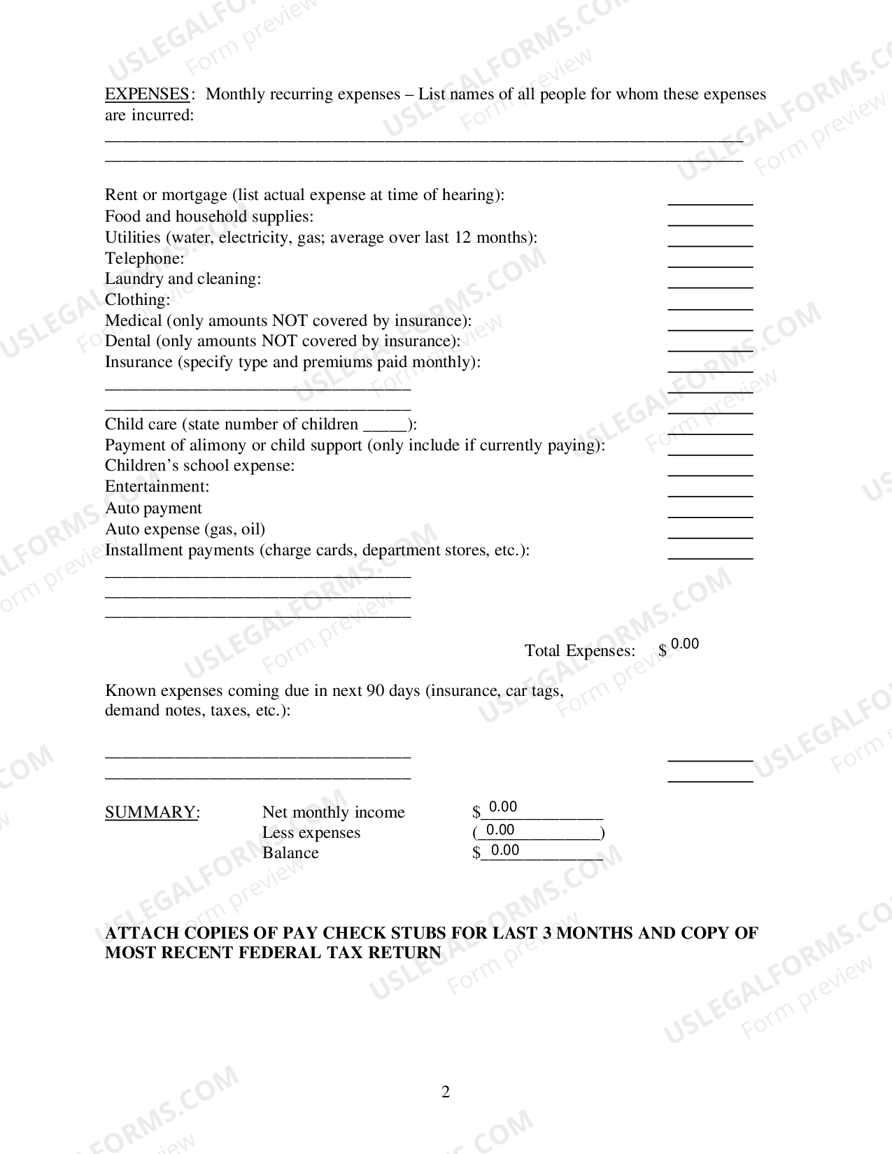 Oklahoma Temporary Order Financial Declaration - Average Child Support ...