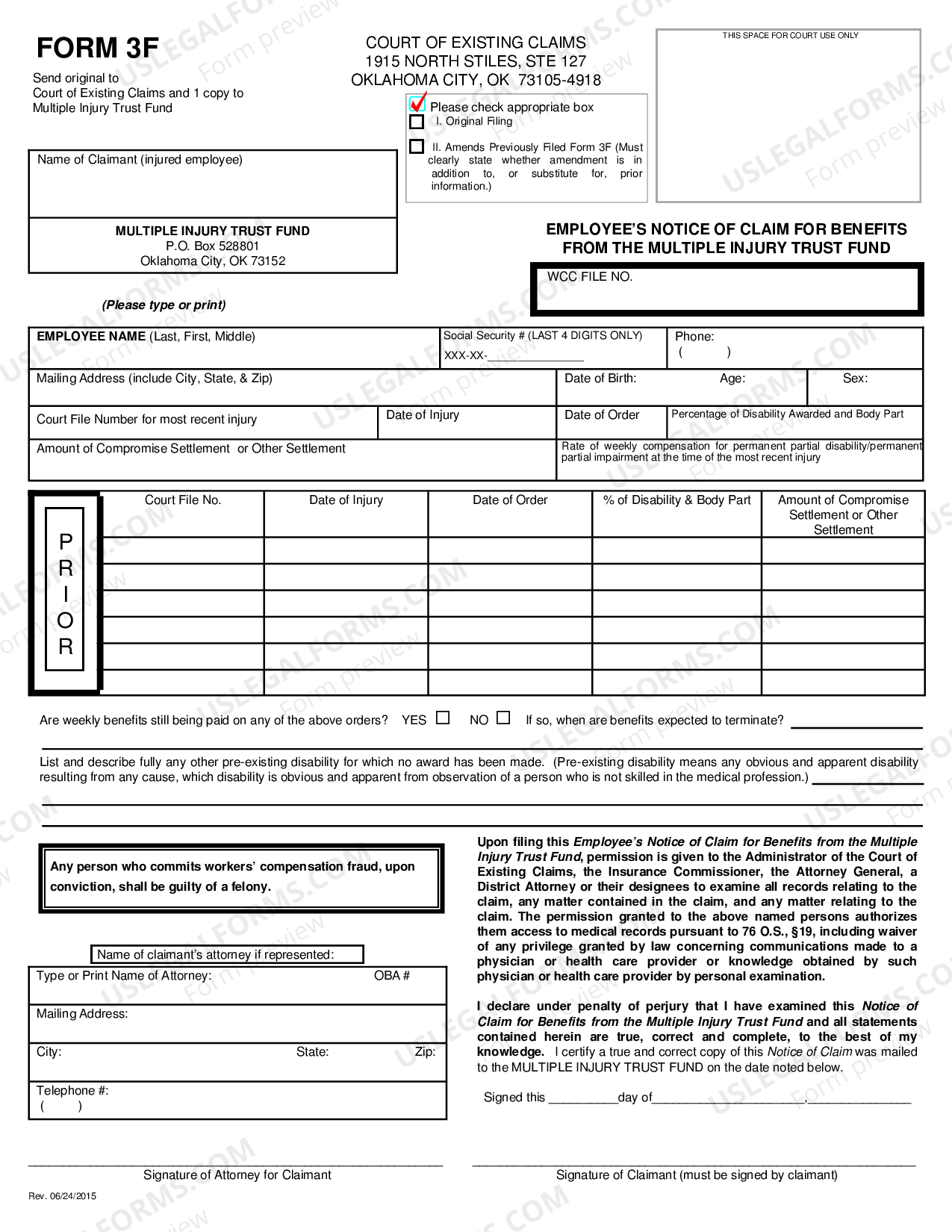 Oklahoma Employees Claim for Benefits form the Multiple Injury Trust ...