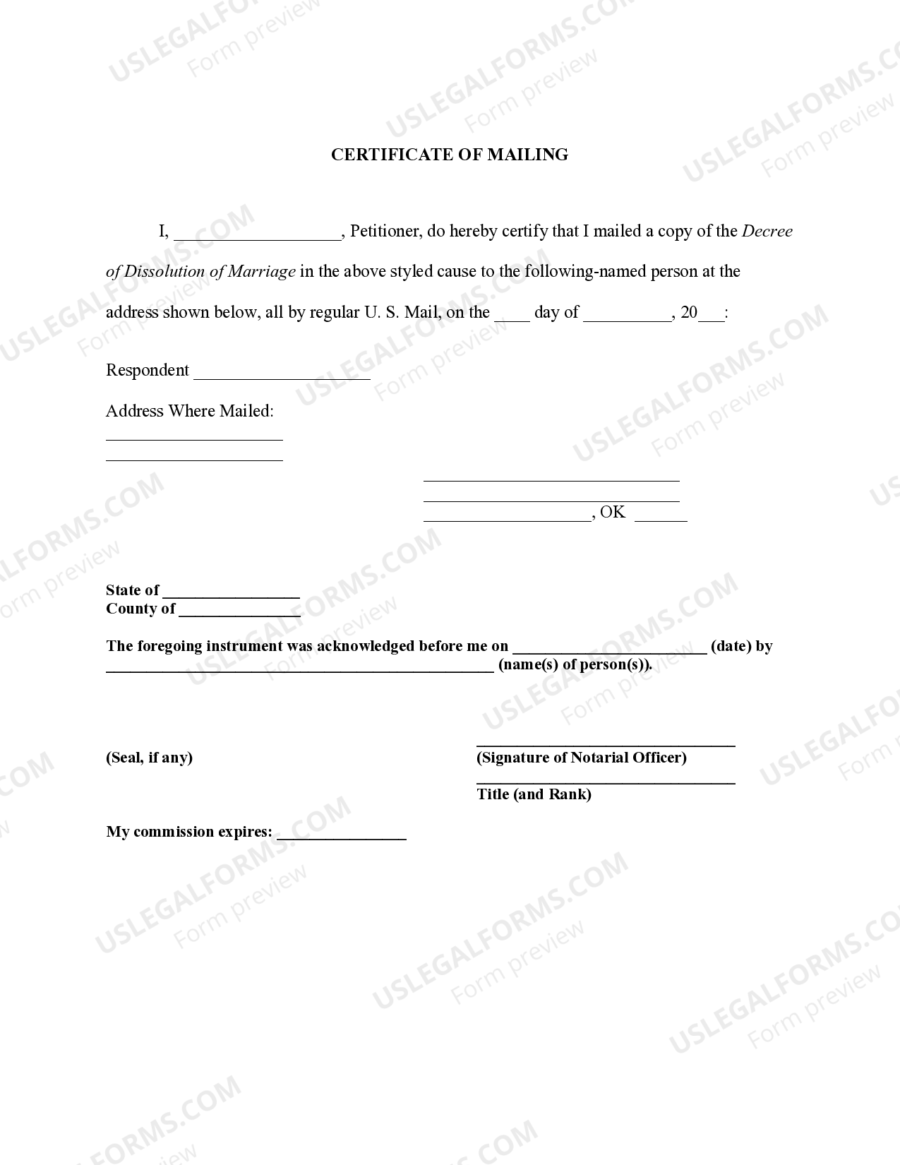 Oklahoma Decree of Divorce for People with No Children - Printable ...
