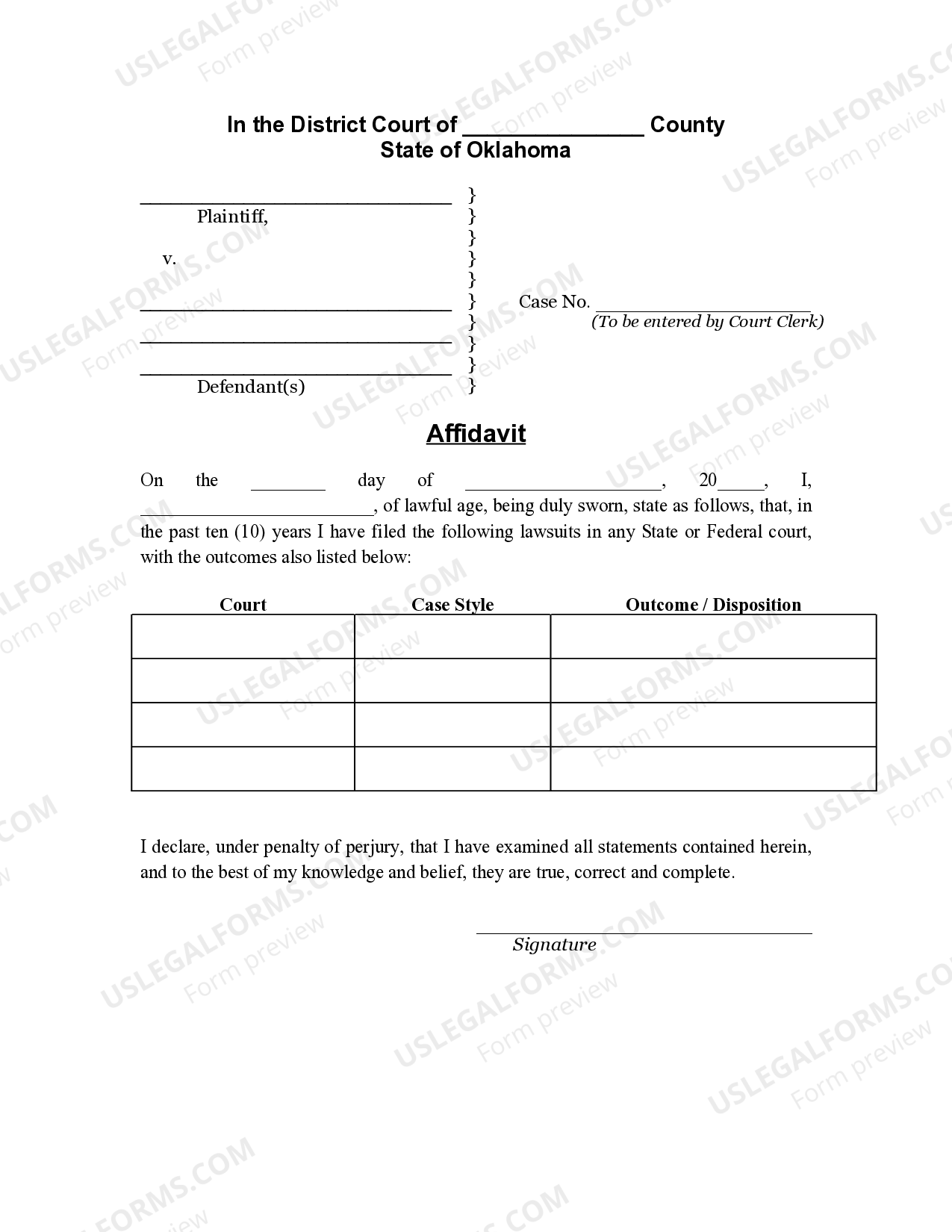 Affidavit Form Oklahoma For Travel Lockdown | US Legal Forms
