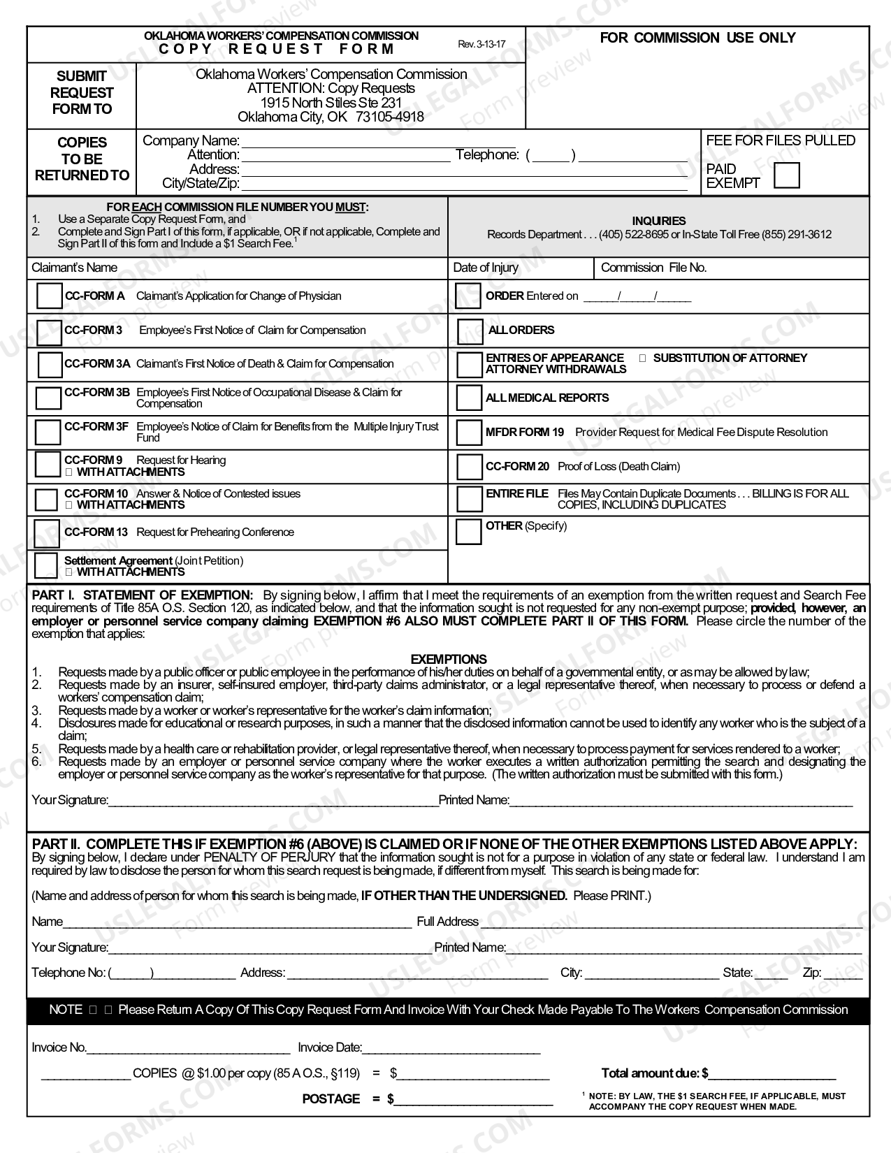 Oklahoma Workers Compensation Court Copy Request Form - Workers Comp Waiver Form | US Legal Forms