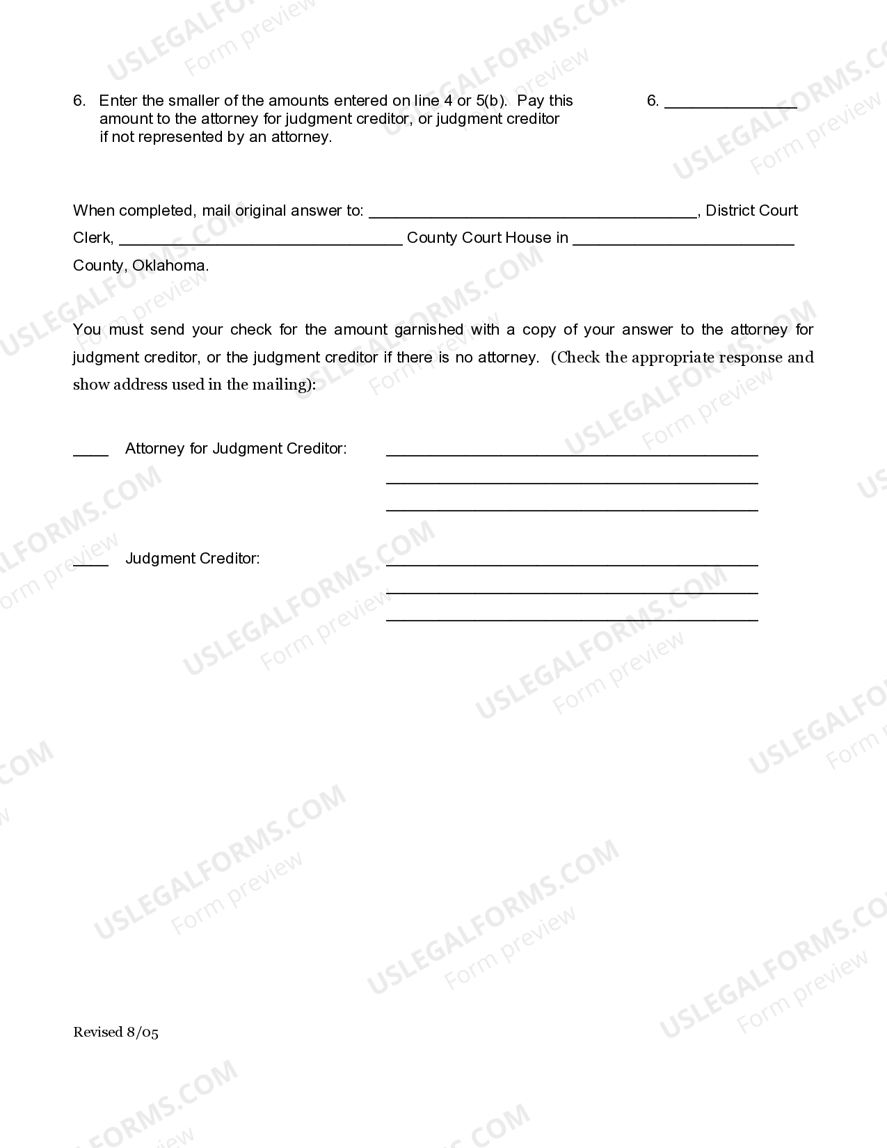 Oklahoma Continuing Garnishee's Answer Affidavit - Garnishment ...