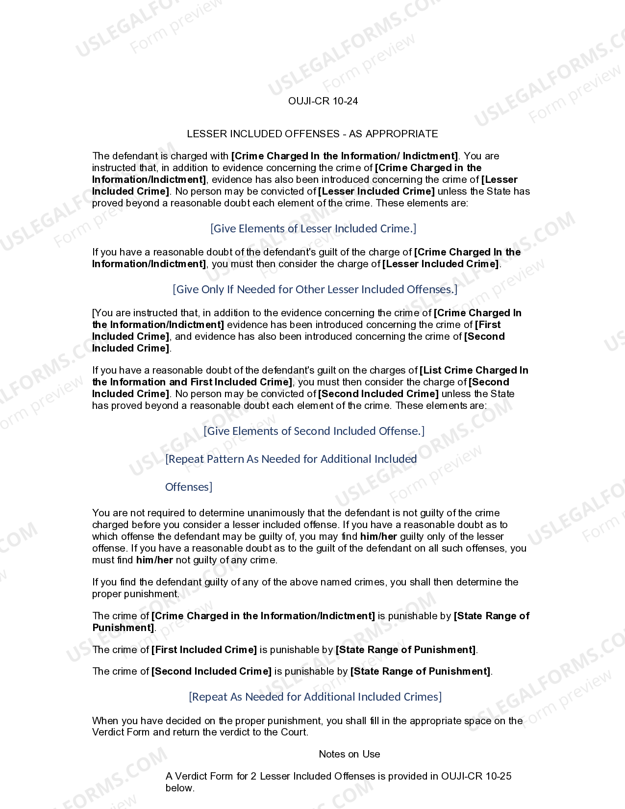 Oklahoma Lesser Included Offenses-As Appropriate | US Legal Forms