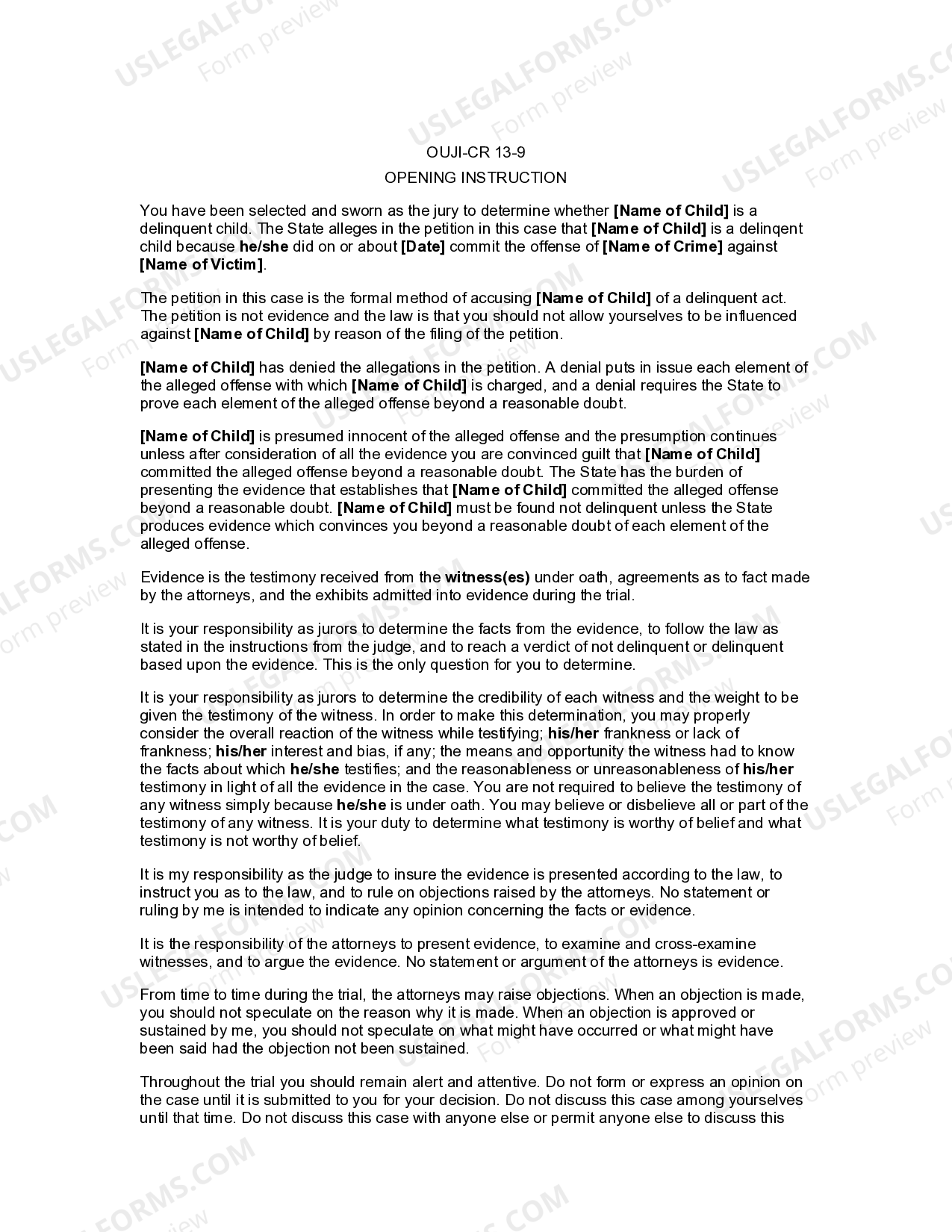 Oklahoma Opening Instruction | US Legal Forms