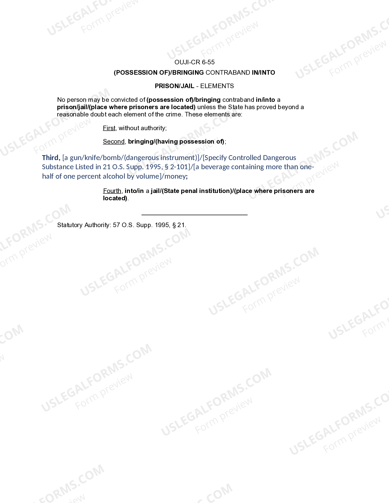 Oklahoma Possession of Bringing Contraband in into prison/jail-elements ...