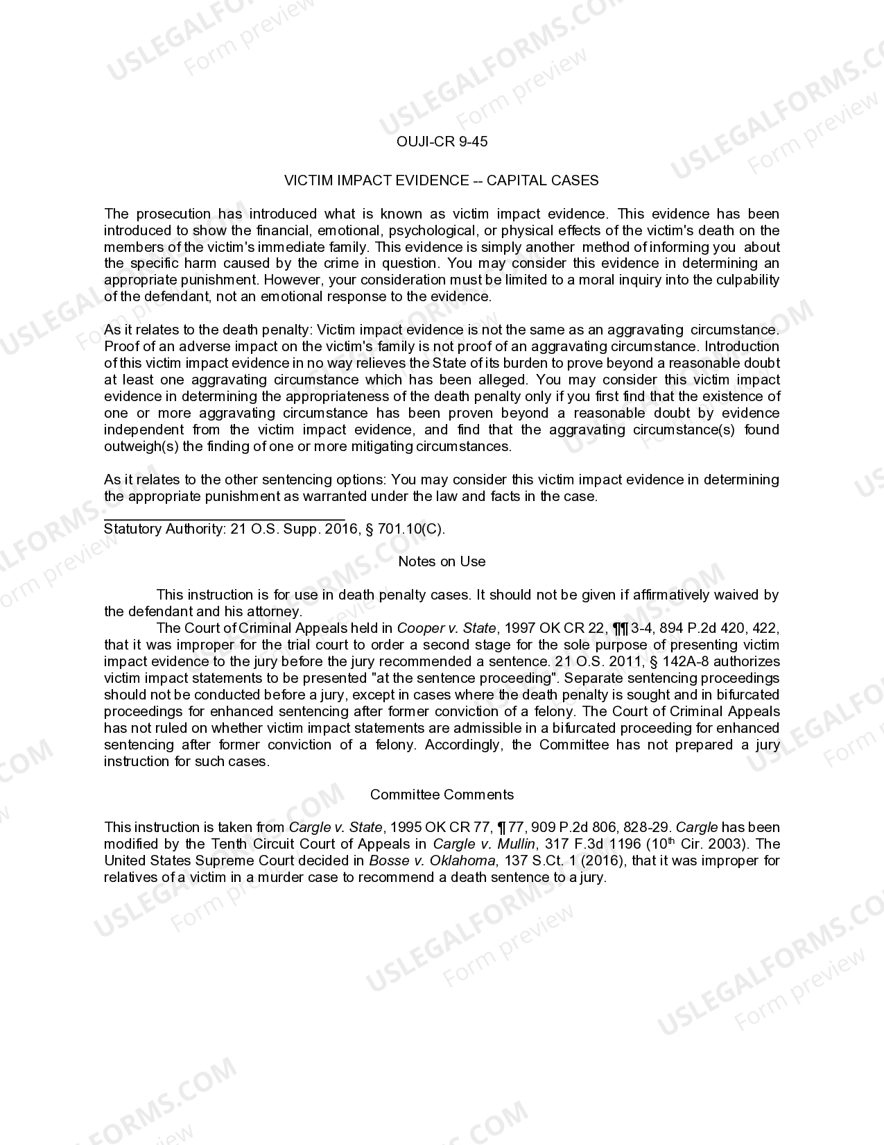 Oklahoma Victim Impact Evidence | US Legal Forms
