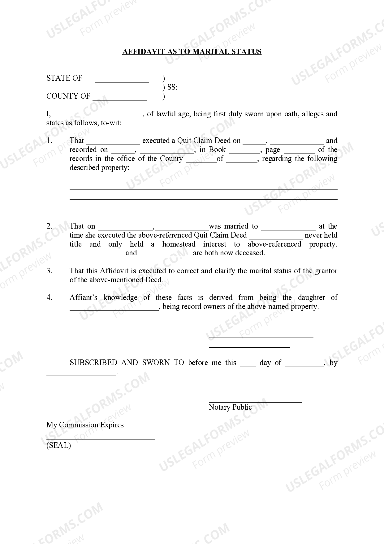 Oklahoma Affidavit as to Marital Status | US Legal Forms