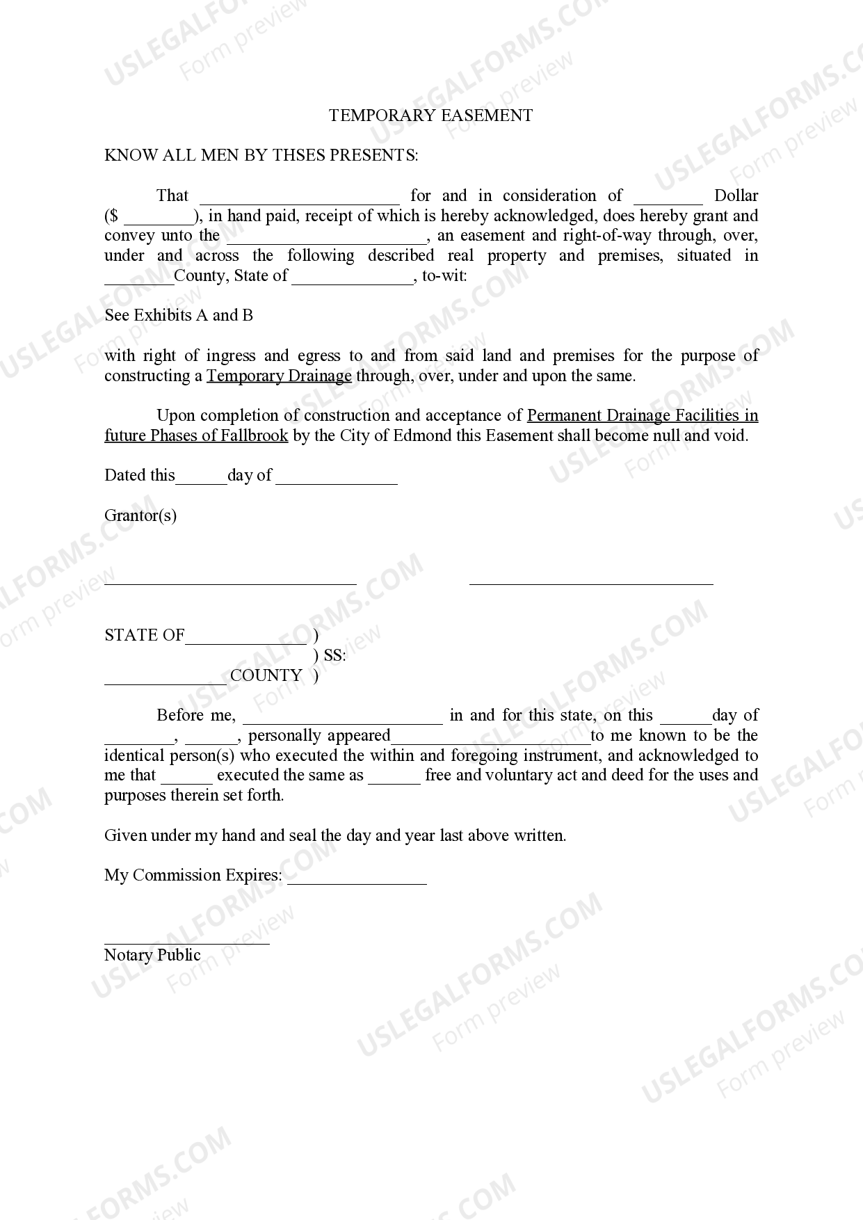 Oklahoma Temporary Easement - Temporary Easement | US Legal Forms