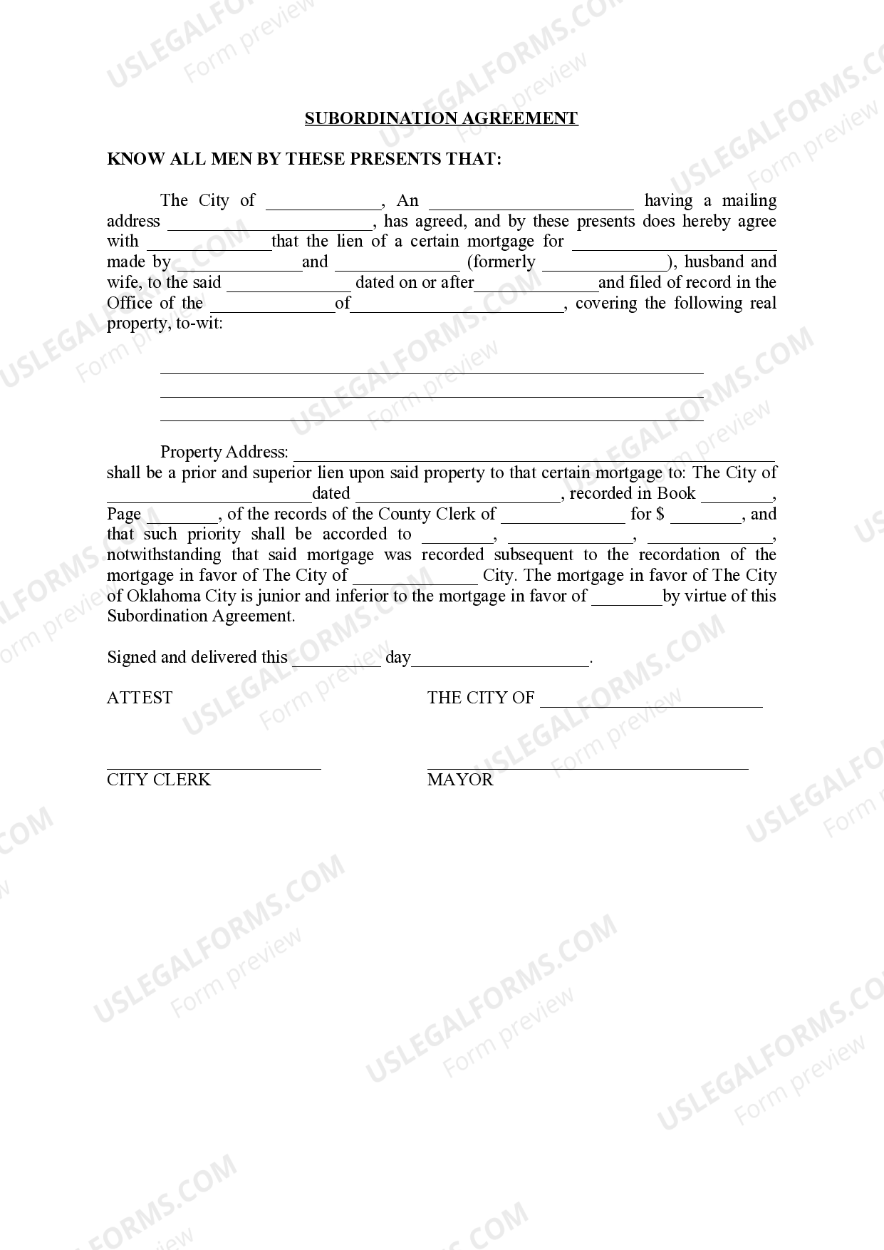 Oklahoma Subordination Agreement | US Legal Forms
