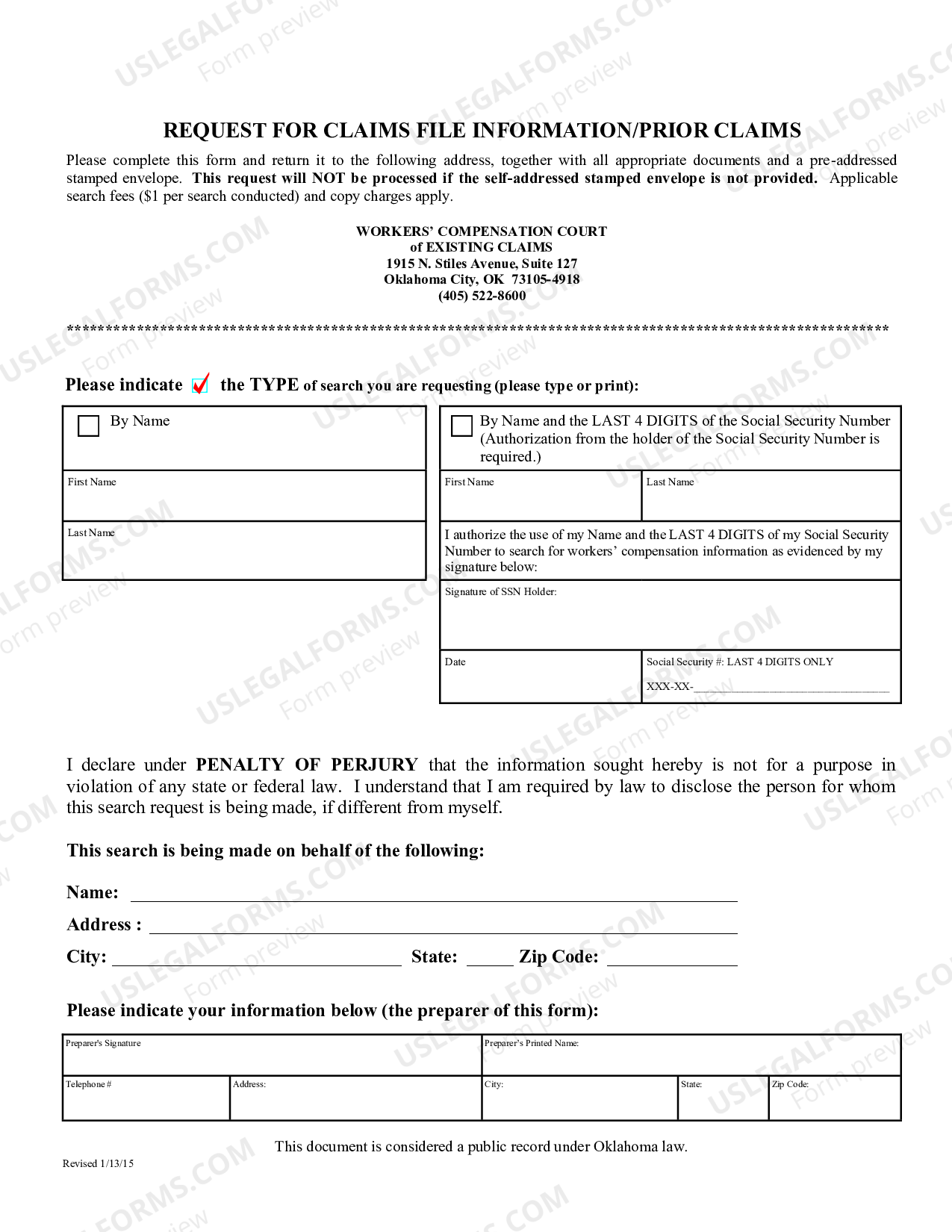 Oklahoma Request for Claims File Information / Prior Claims | US Legal ...