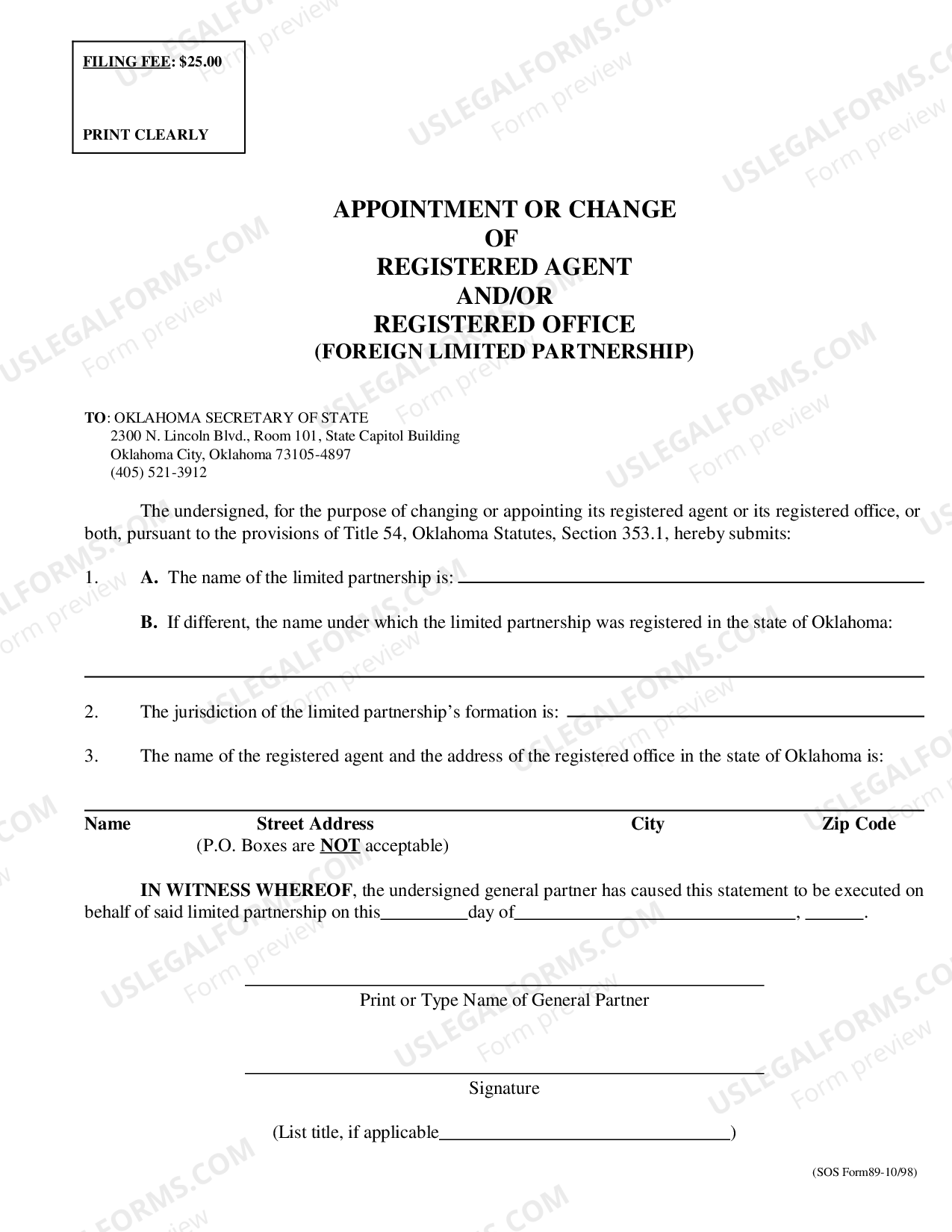 Oklahoma Appointment or Change of Registered Agent and/or Registered ...