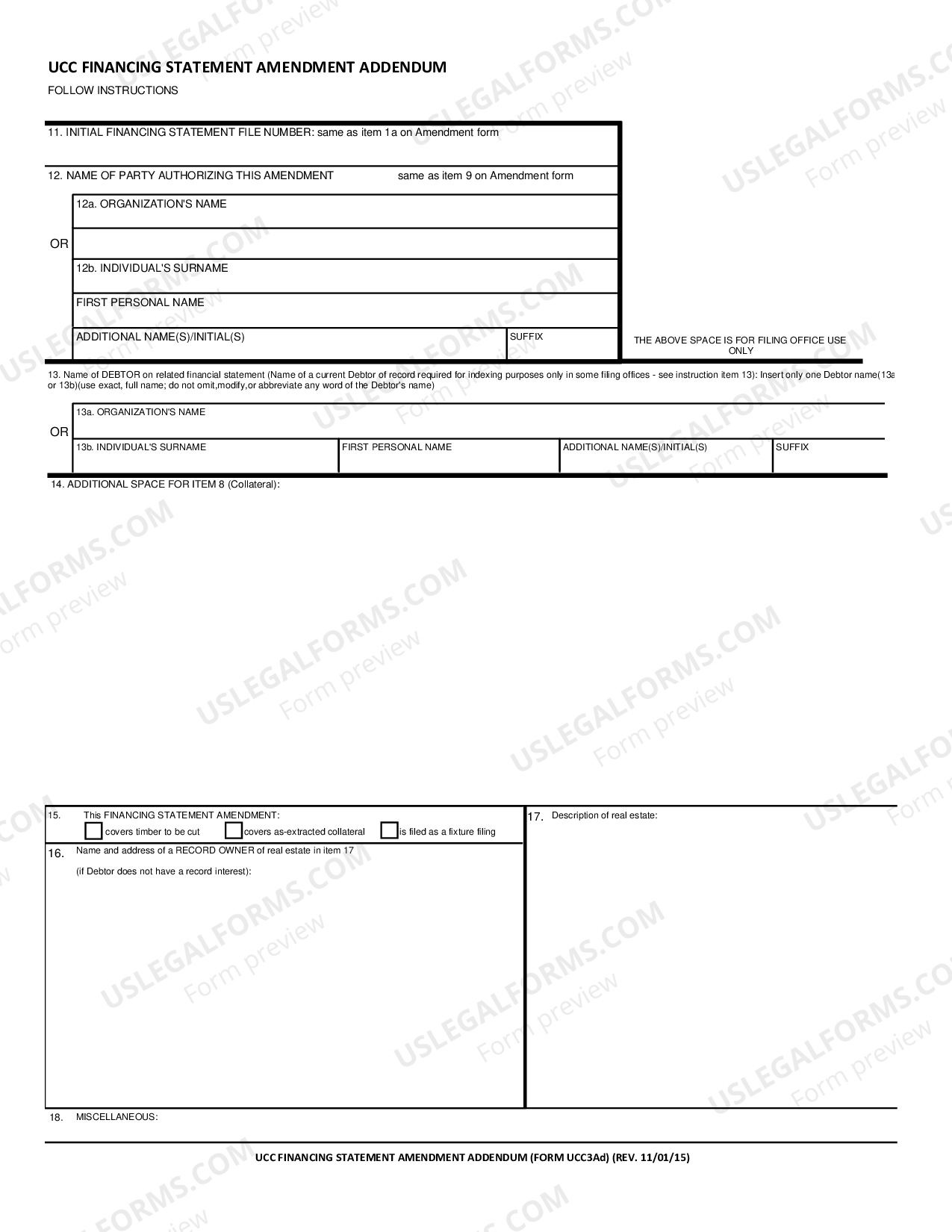 Oklahoma UCC3 Financing Statement Amendment Addendum | US Legal Forms