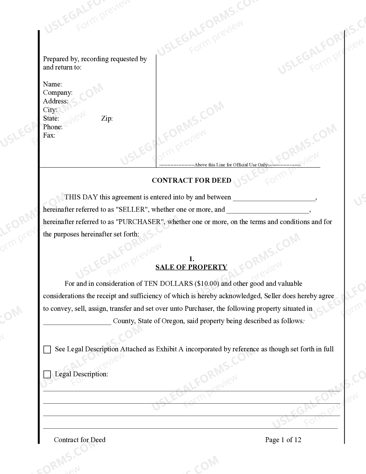 Oregon Agreement Or Contract For Deed For Sale And Purchase Of Real Oregon Agreement Or Contract For Deed For Sale And Purchase Of Real