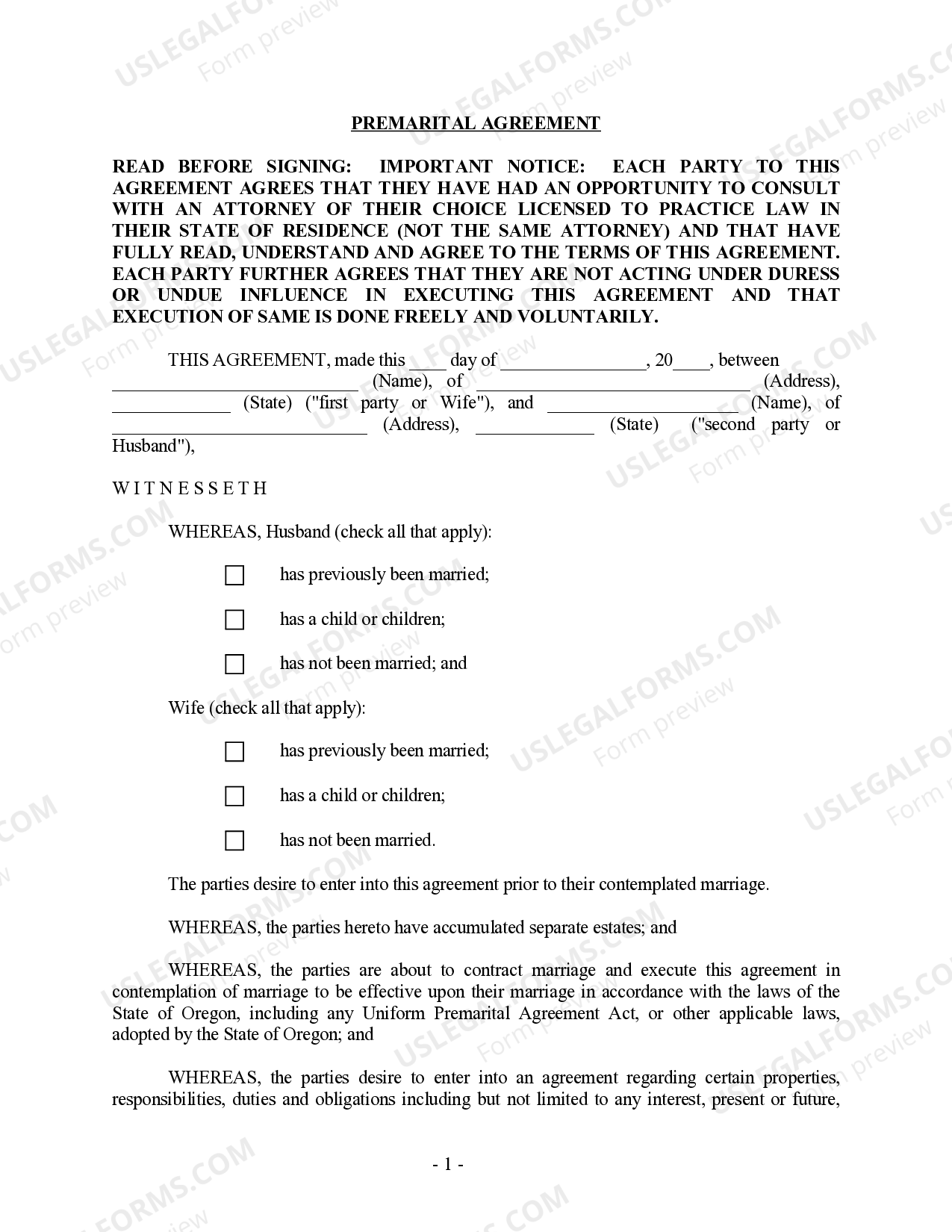 Prenuptial Agreement For Inheritance | US Legal Forms