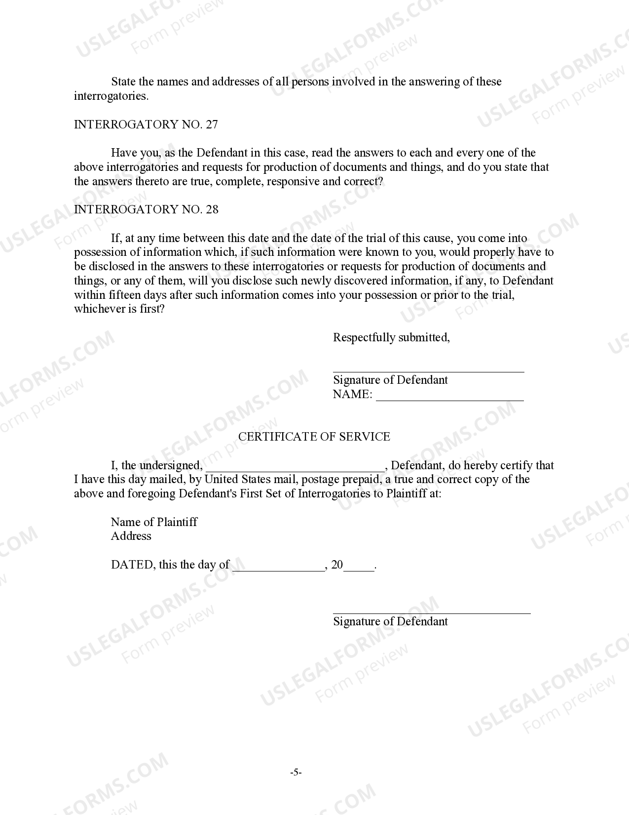 Oregon Discovery Interrogatories from Defendant to Plaintiff with ...