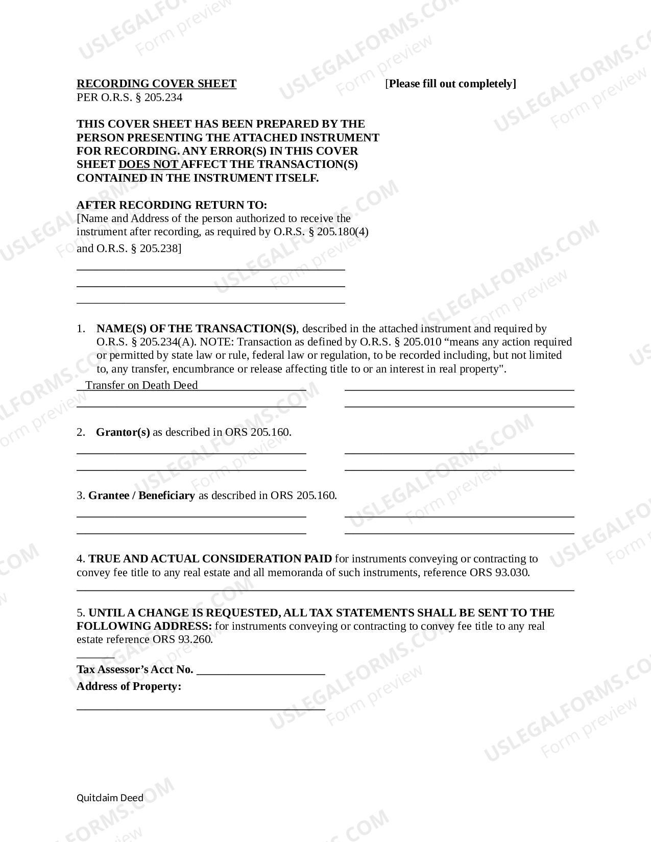 Oregon Quitclaim Deed - Husband and Wife to Three (3) Individuals | US Legal Forms