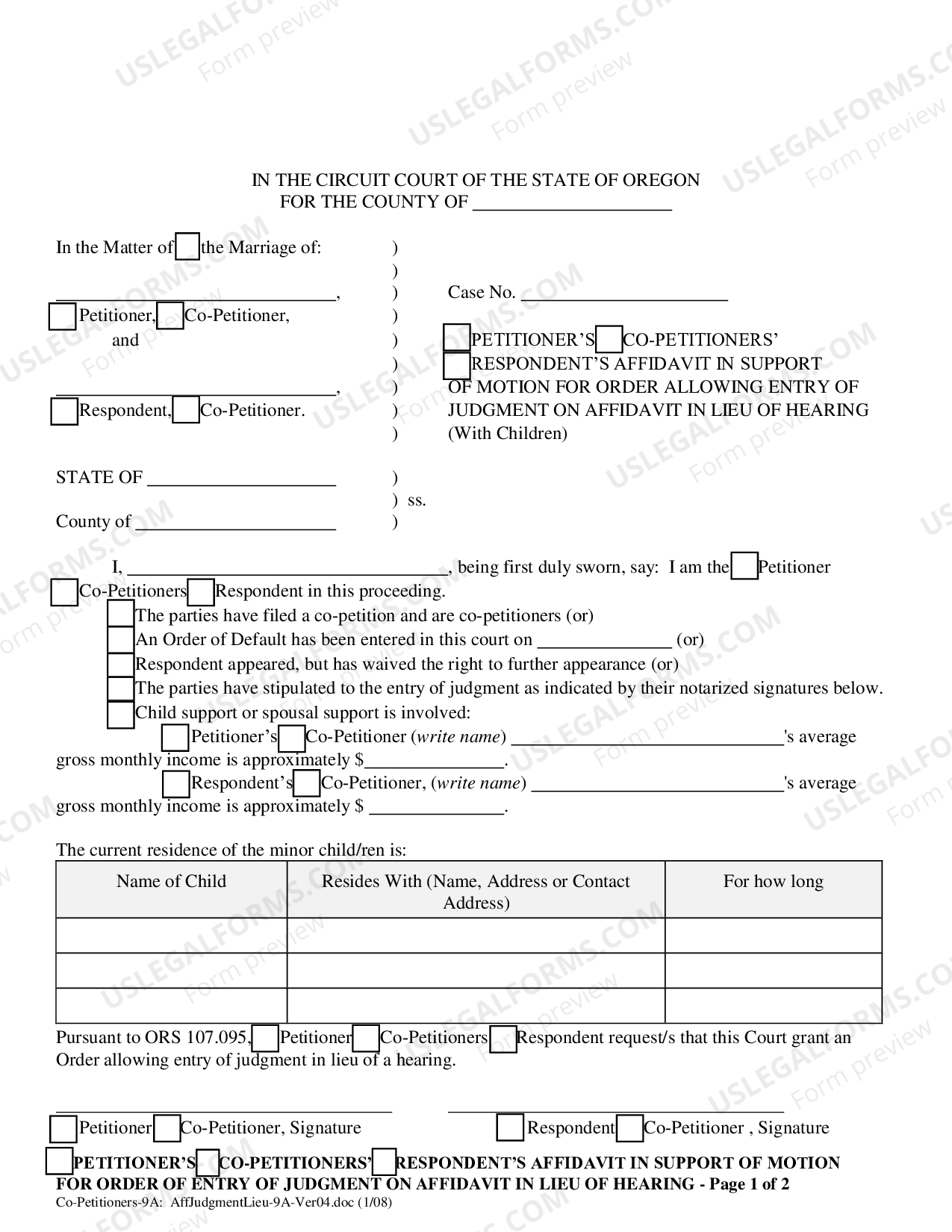 Oregon Co-Petitioner's (minor children) Affidavit in Support of Motion ...