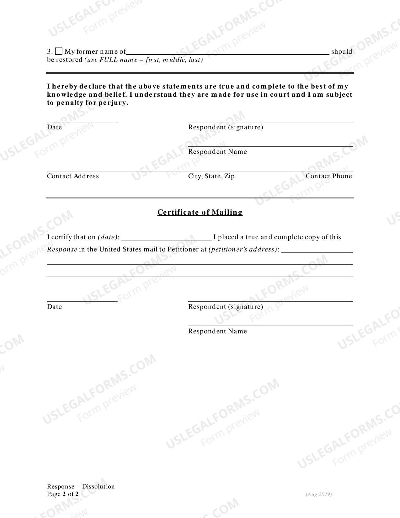 Oregon Response to Petition for Dissolution - Answer To Divorce ...