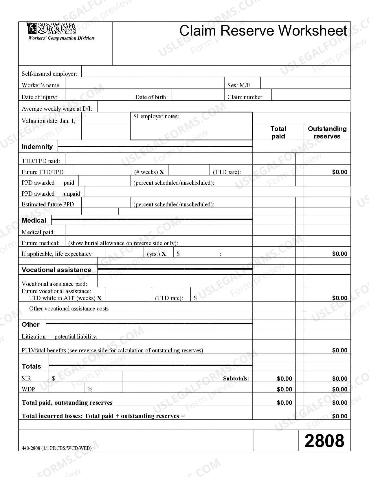 Oregon Claim Reserve Worksheet | US Legal Forms