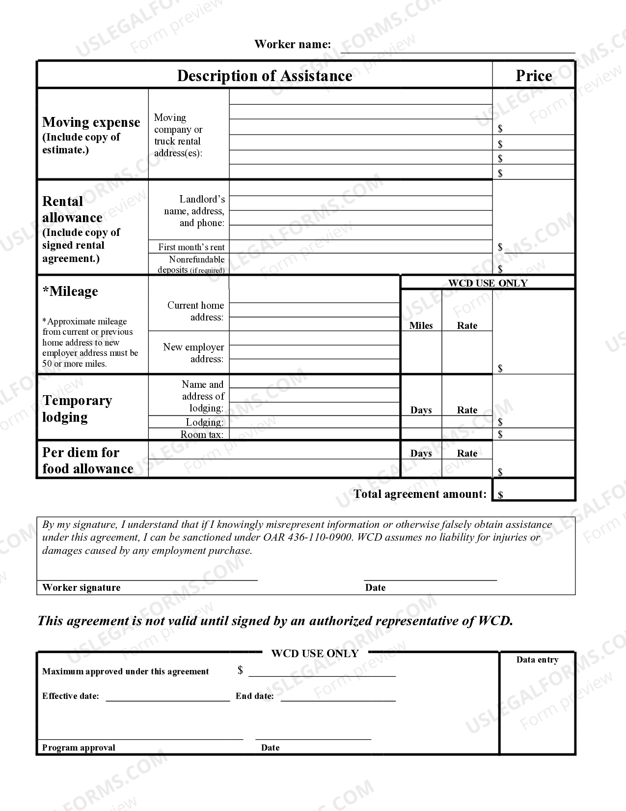 Oregon Preferred Worker Obtained Employment - Purchase Agreement Moving ...