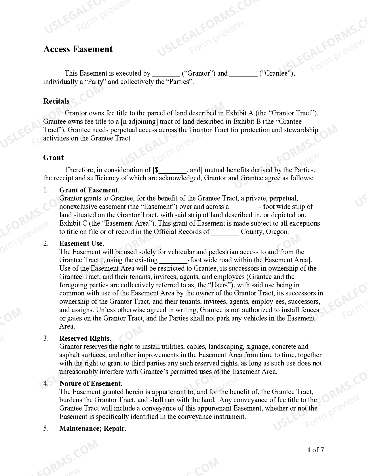 Oregon Access Easement | US Legal Forms