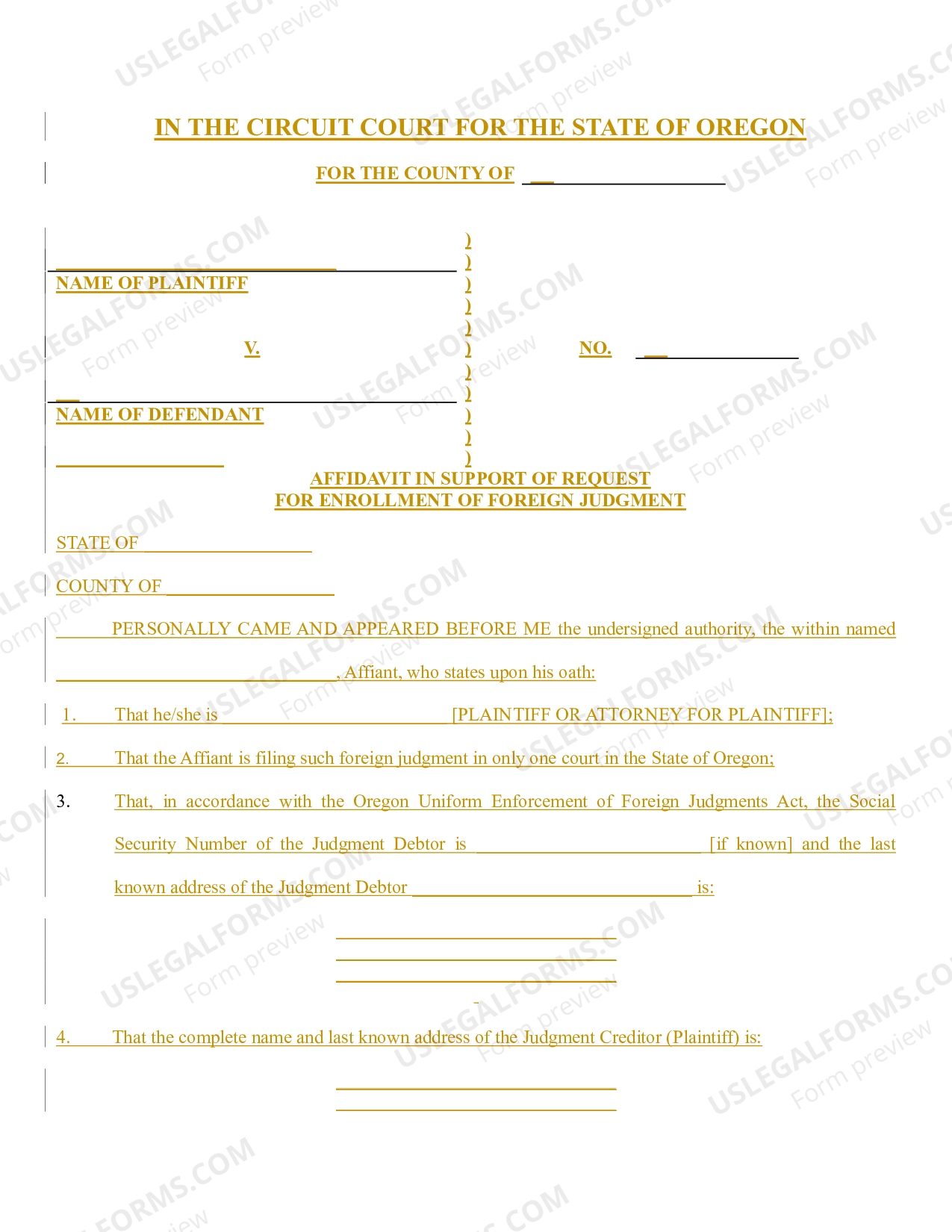 Oregon Foreign Judgment Enrollment - Foreign | US Legal Forms