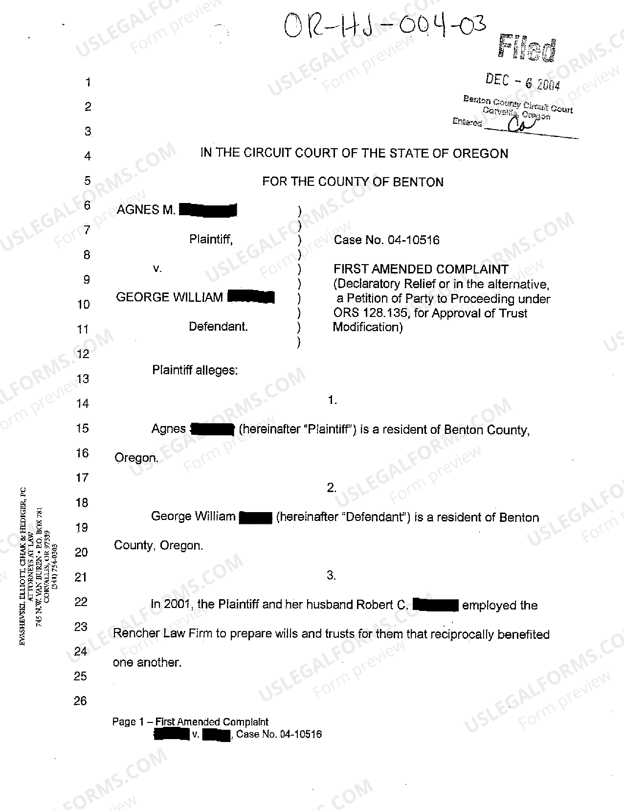 Oregon First Amended Complaint for Declaratory Relief of Language ...