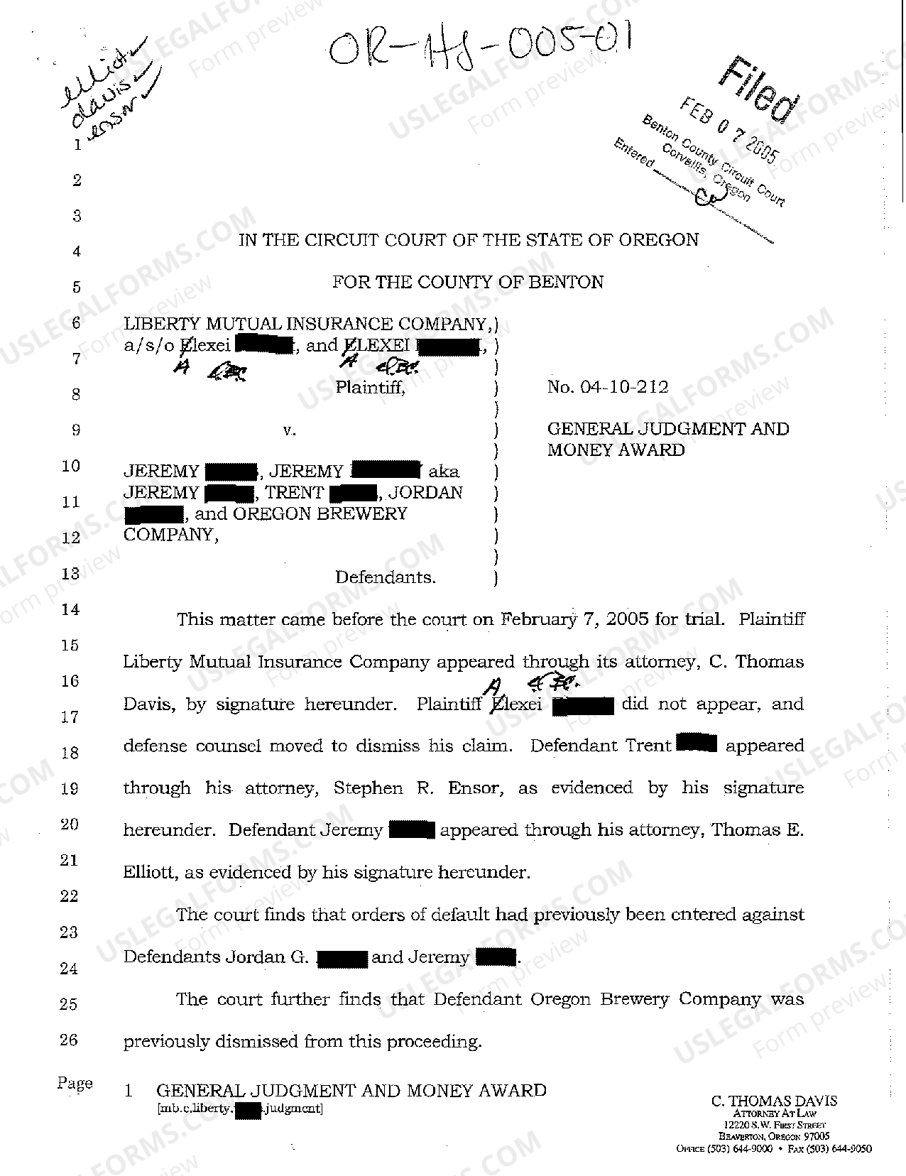 Oregon General Judgment and Money Award Partially in Favor of Plaintiff ...