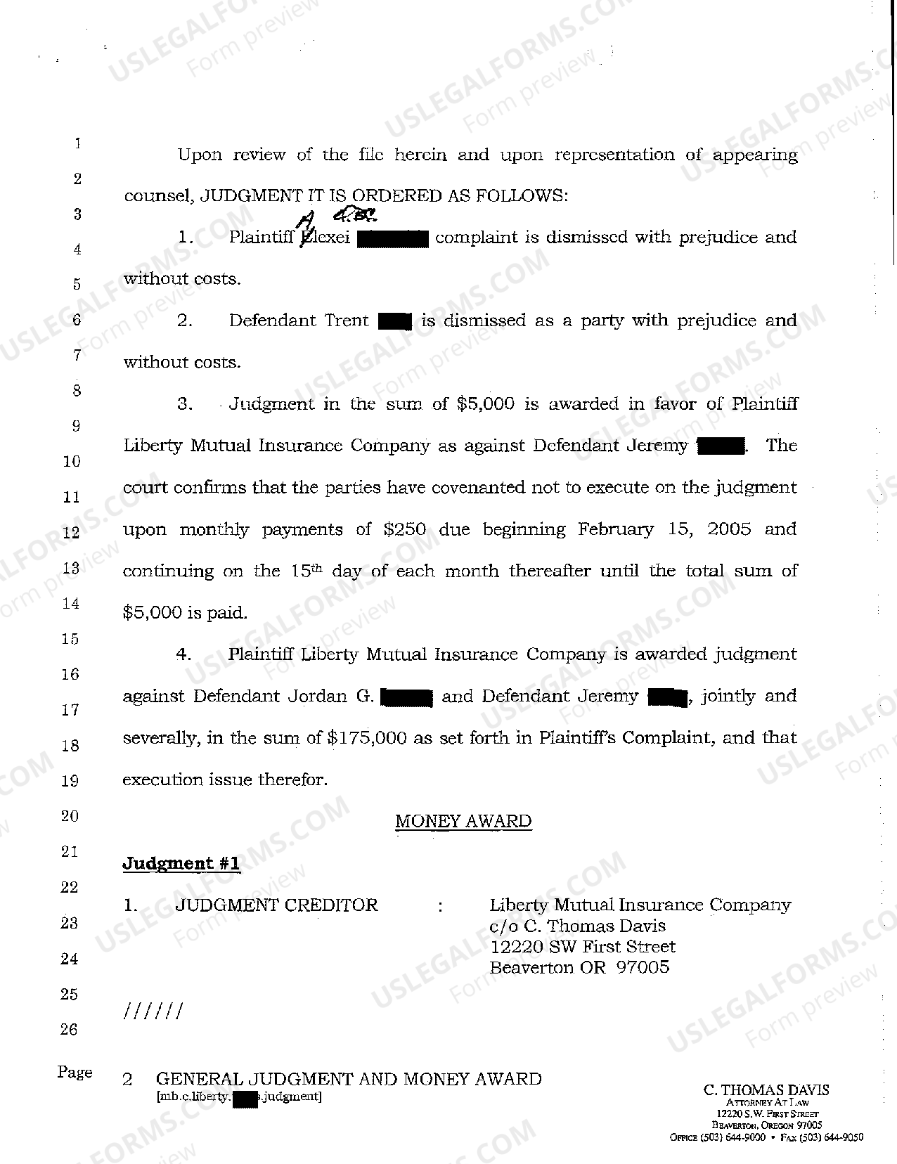 Oregon General Judgment and Money Award Partially in Favor of Plaintiff ...