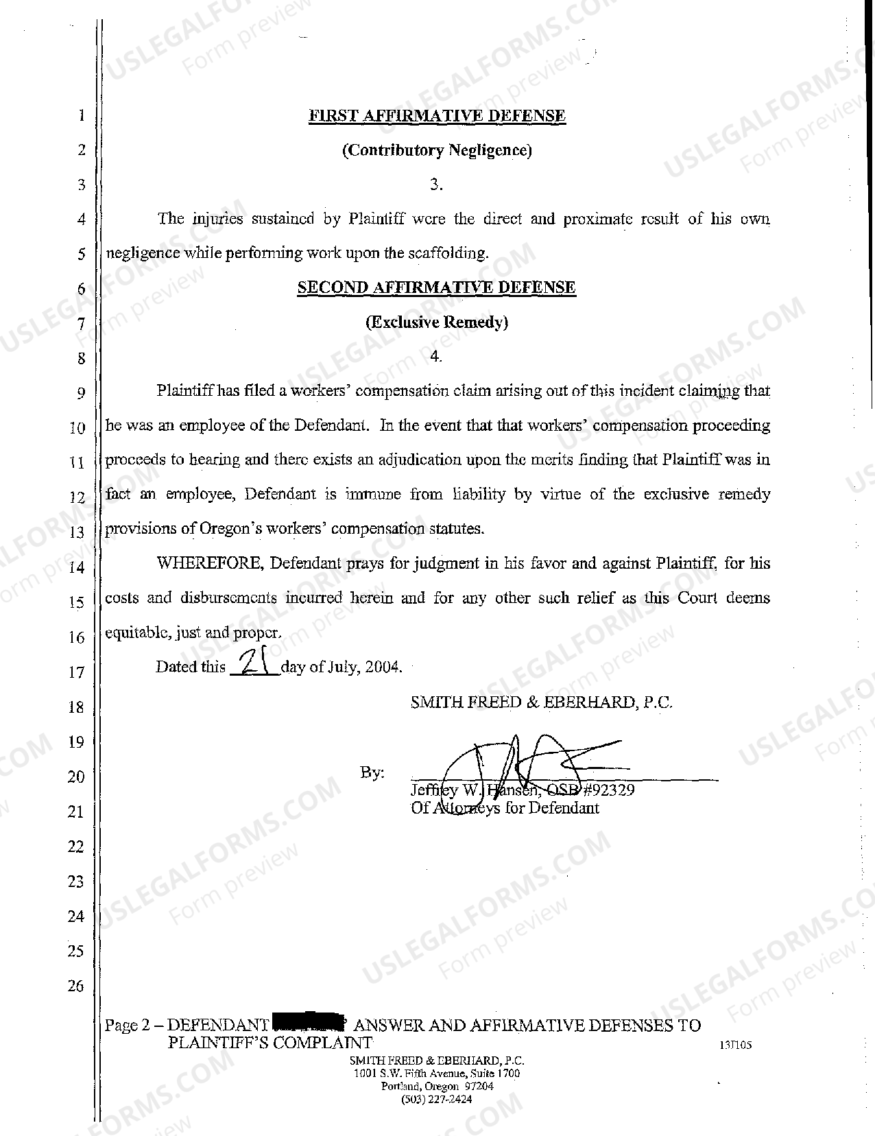 Oregon Defendant's Answer and Affirmative Defenses to Plaintiff's ...