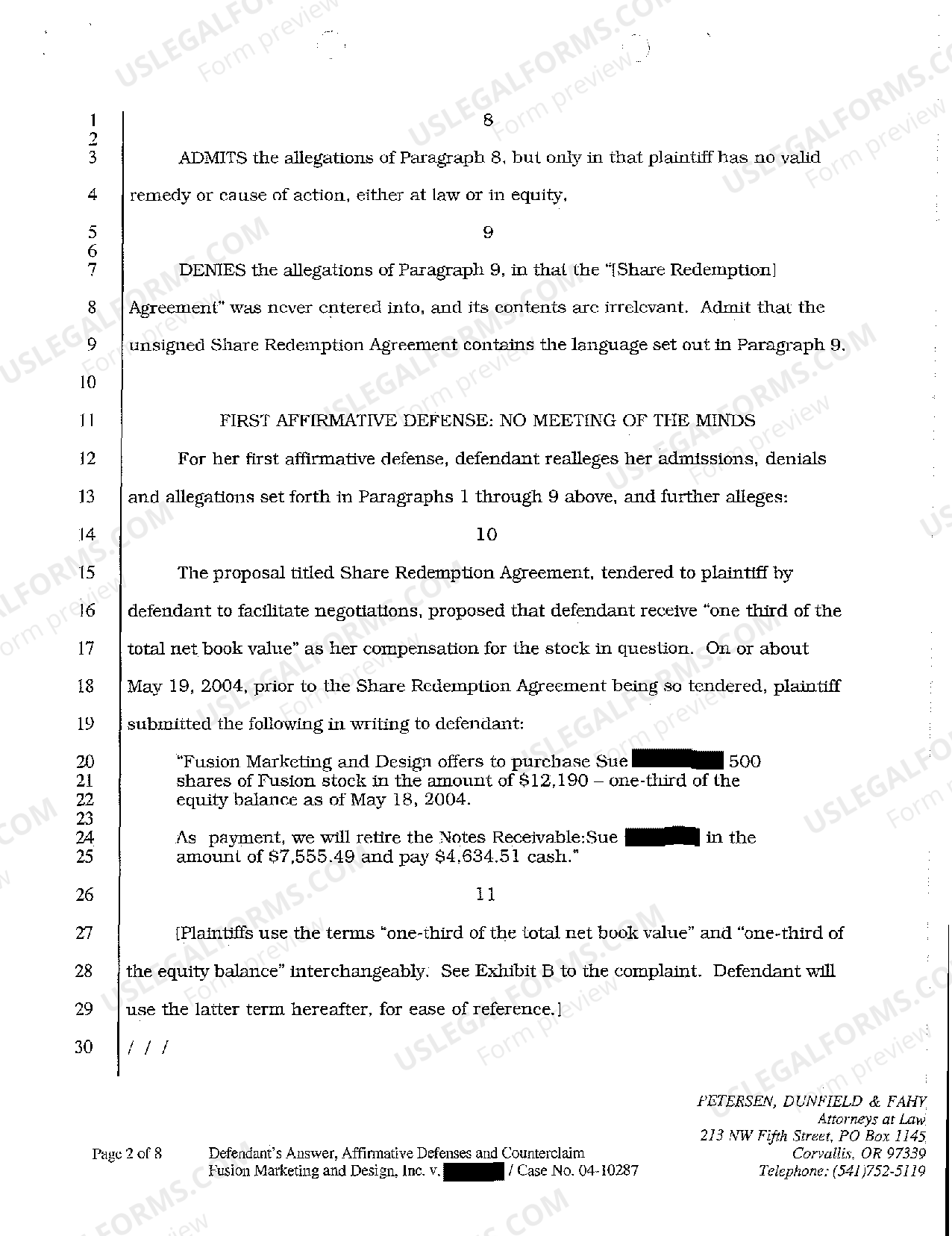 Oregon Defendant's Answer, Affirmative Defenses - Oregon Affirmative ...