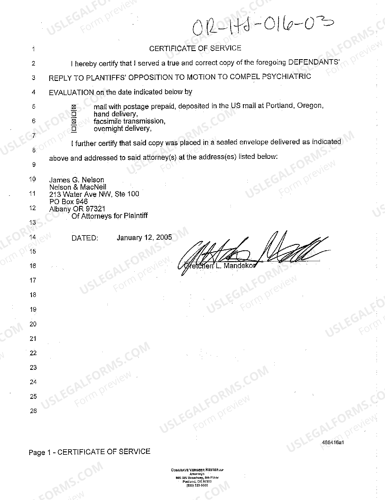 Oregon Certificate of Service | US Legal Forms