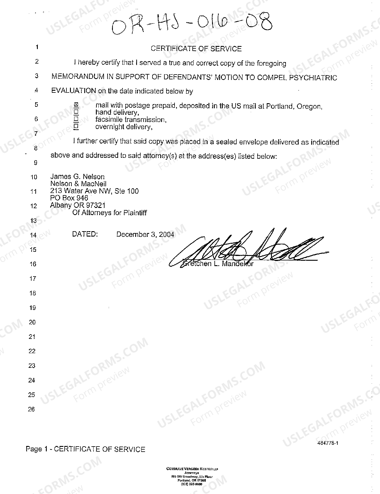 Oregon Certificate of Service | US Legal Forms