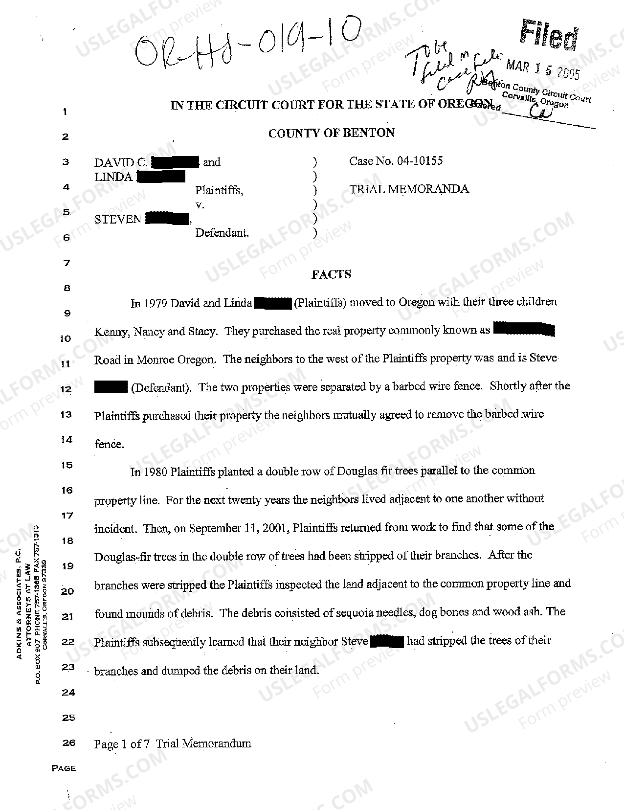 Oregon Trial Memorandum | US Legal Forms