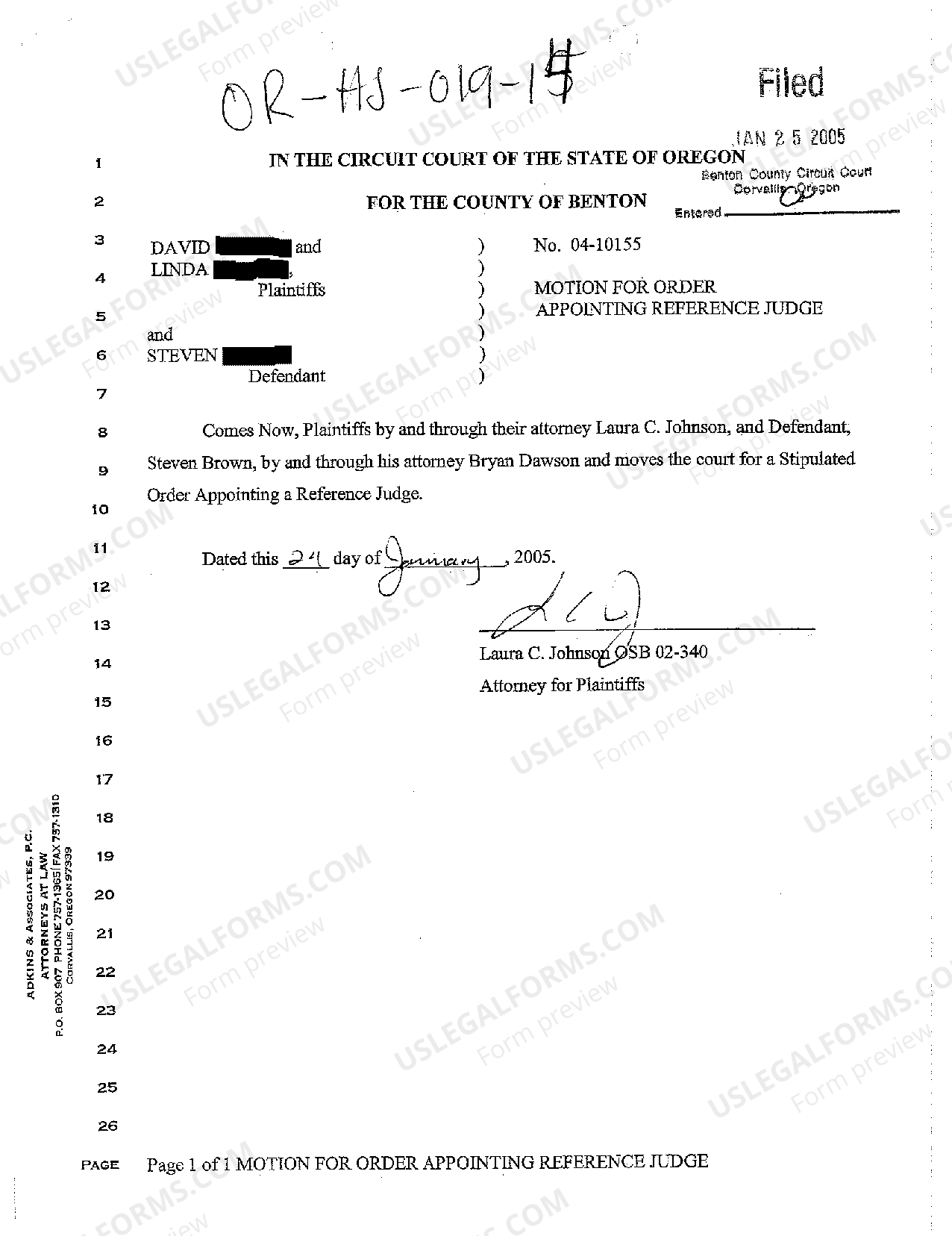 Oregon Motion for Order Appointing Reference Judge | US Legal Forms