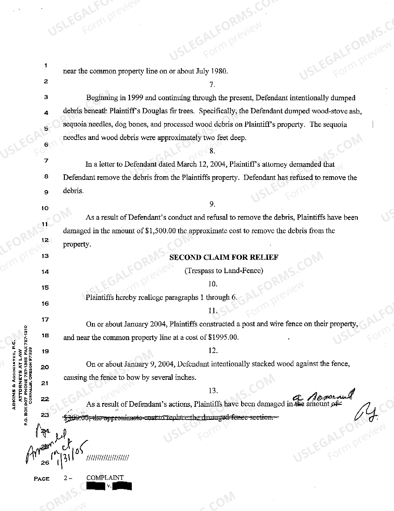 Oregon Complaint for Trespass to Land, Timber Trespass - Timber ...
