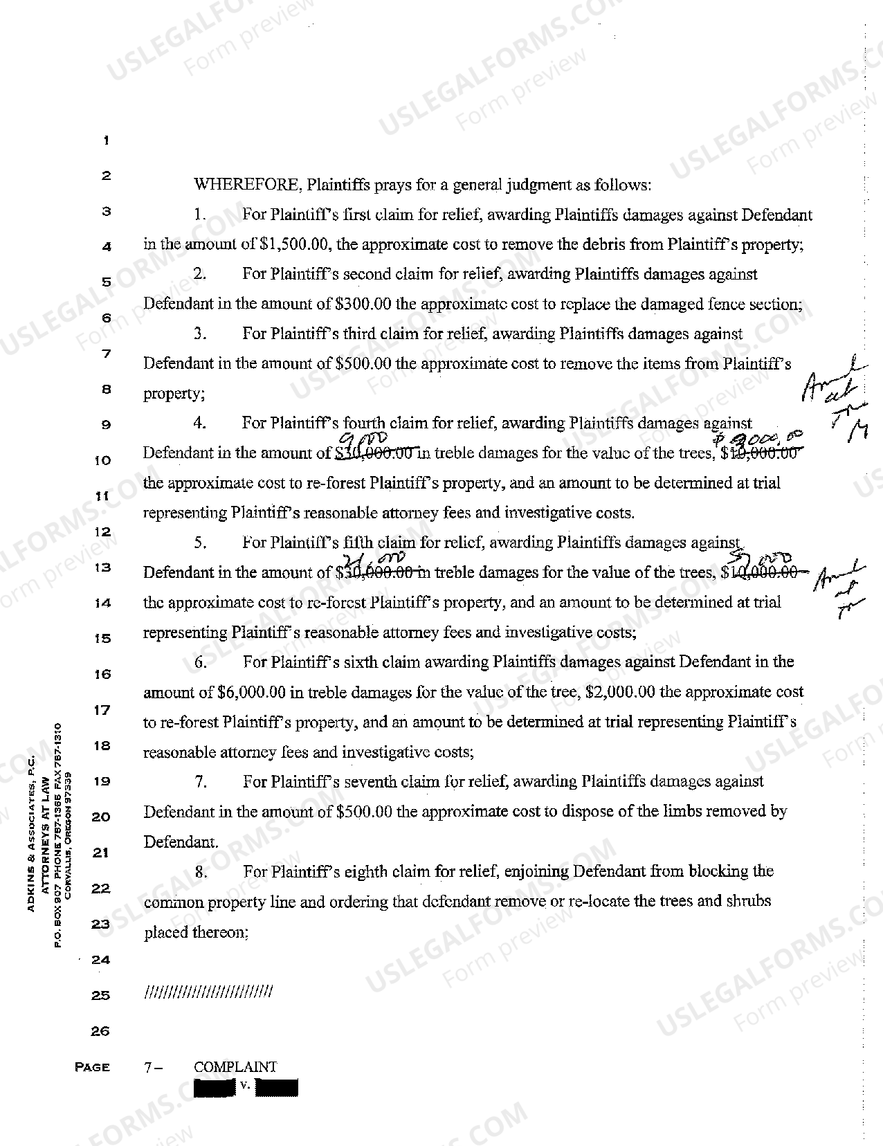 Portland Oregon Complaint for Trespass to Land, Timber Trespass, and ...