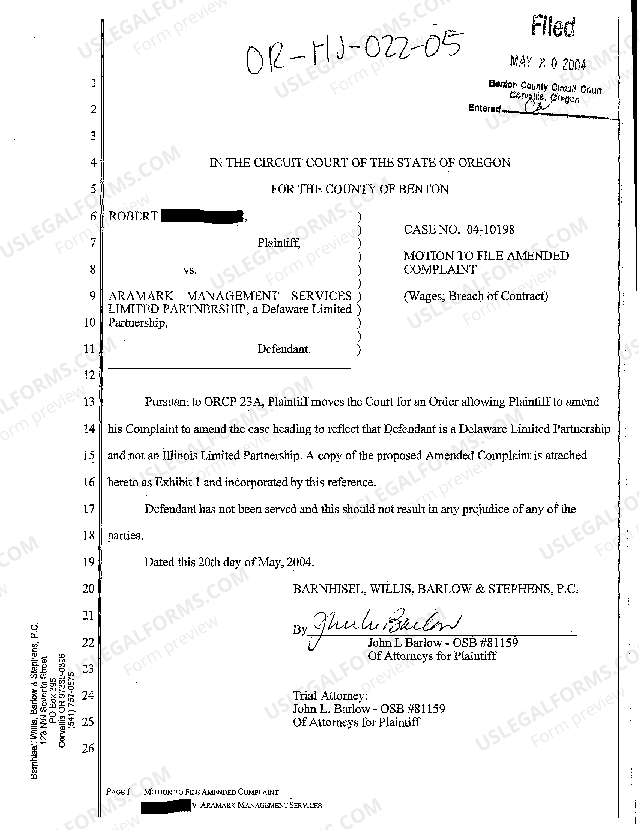 Oregon Motion to File Amended Complaint | US Legal Forms