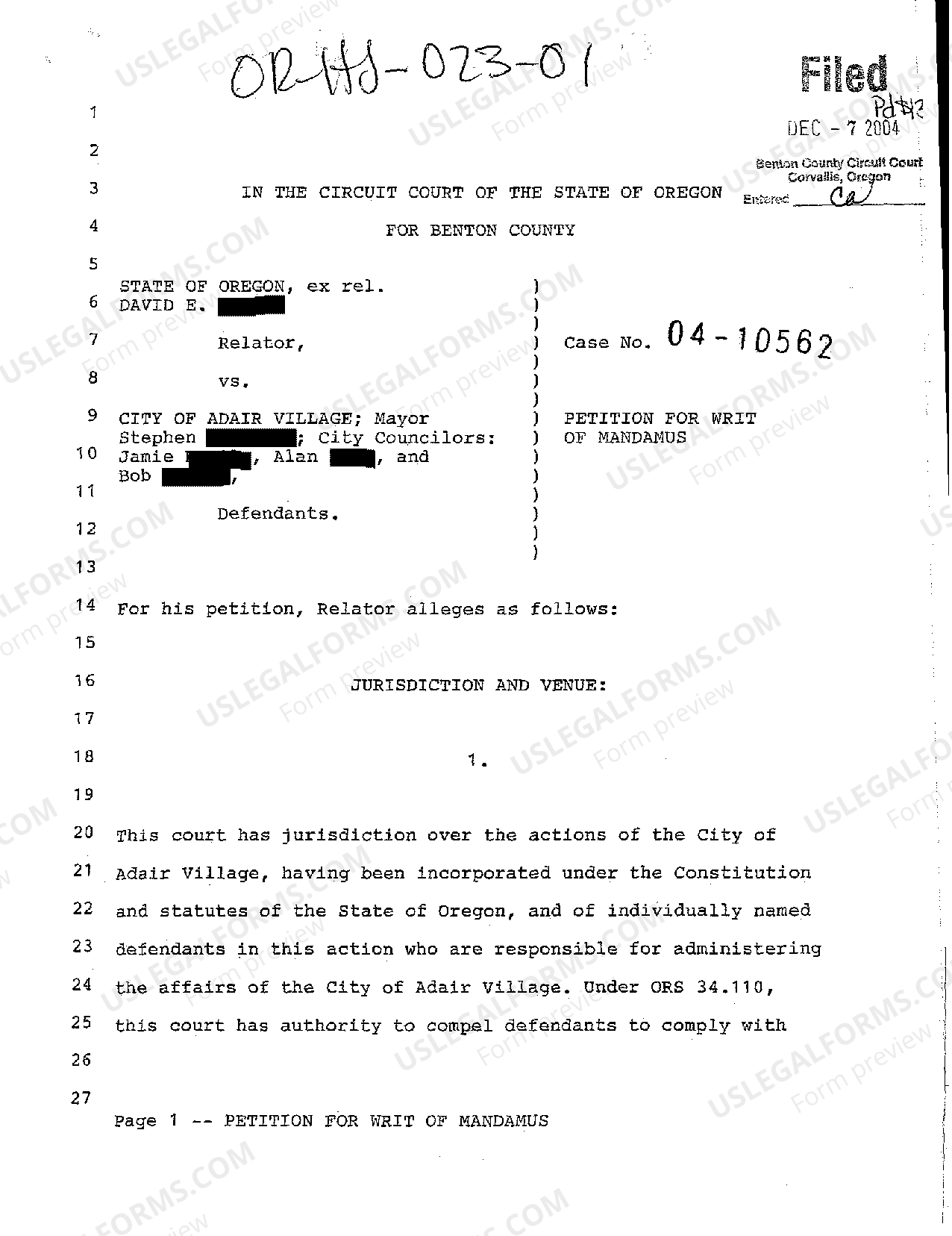 Hillsboro Oregon Petition for Writ of Mandamus Because of Violation of ...