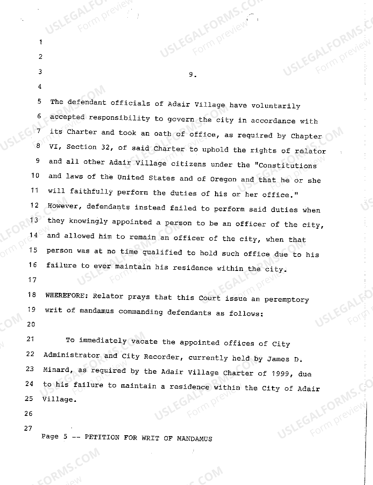 Hillsboro Oregon Petition for Writ of Mandamus Because of Violation of ...