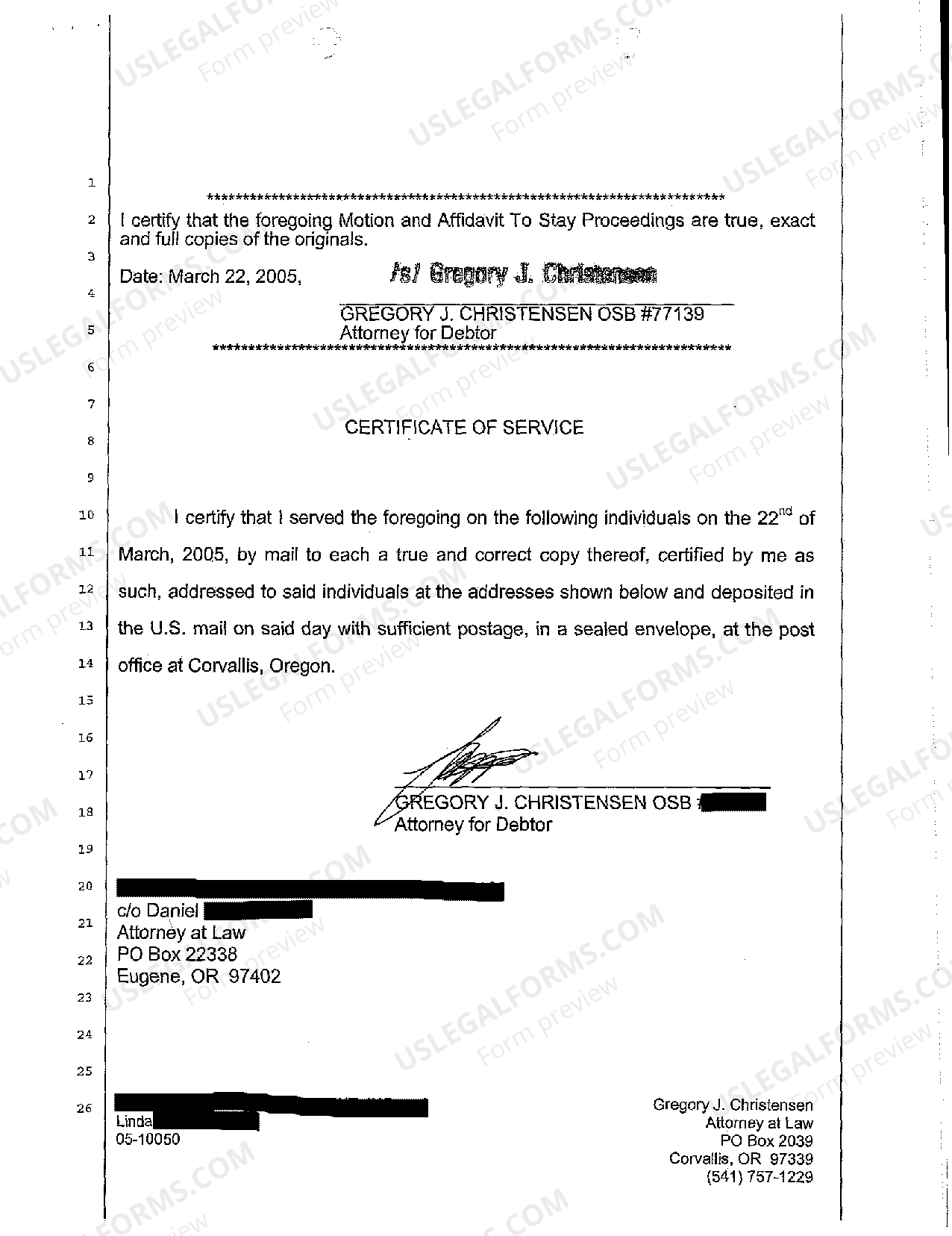 Oregon Affidavit in Support of Motion to Stay Proceedings Due to Filing ...
