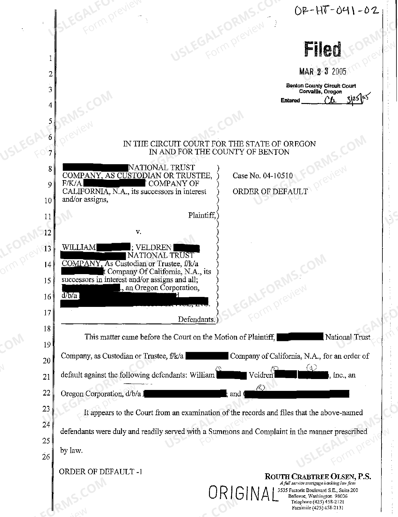 Oregon Order of Default | US Legal Forms