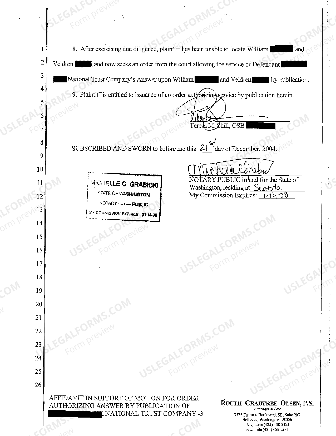 Oregon Affidavit in Support of Motion for Order Authorizing Service of ...