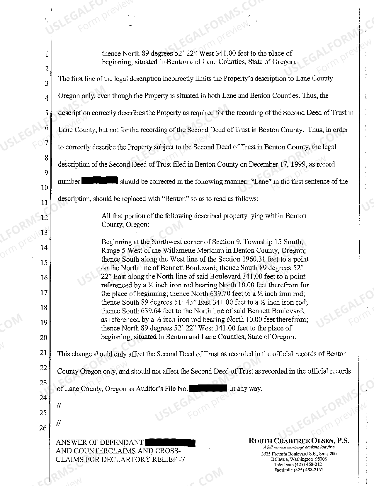 Oregon Answer and Counterclaim and Cross Claim for Declaratory Judgment ...