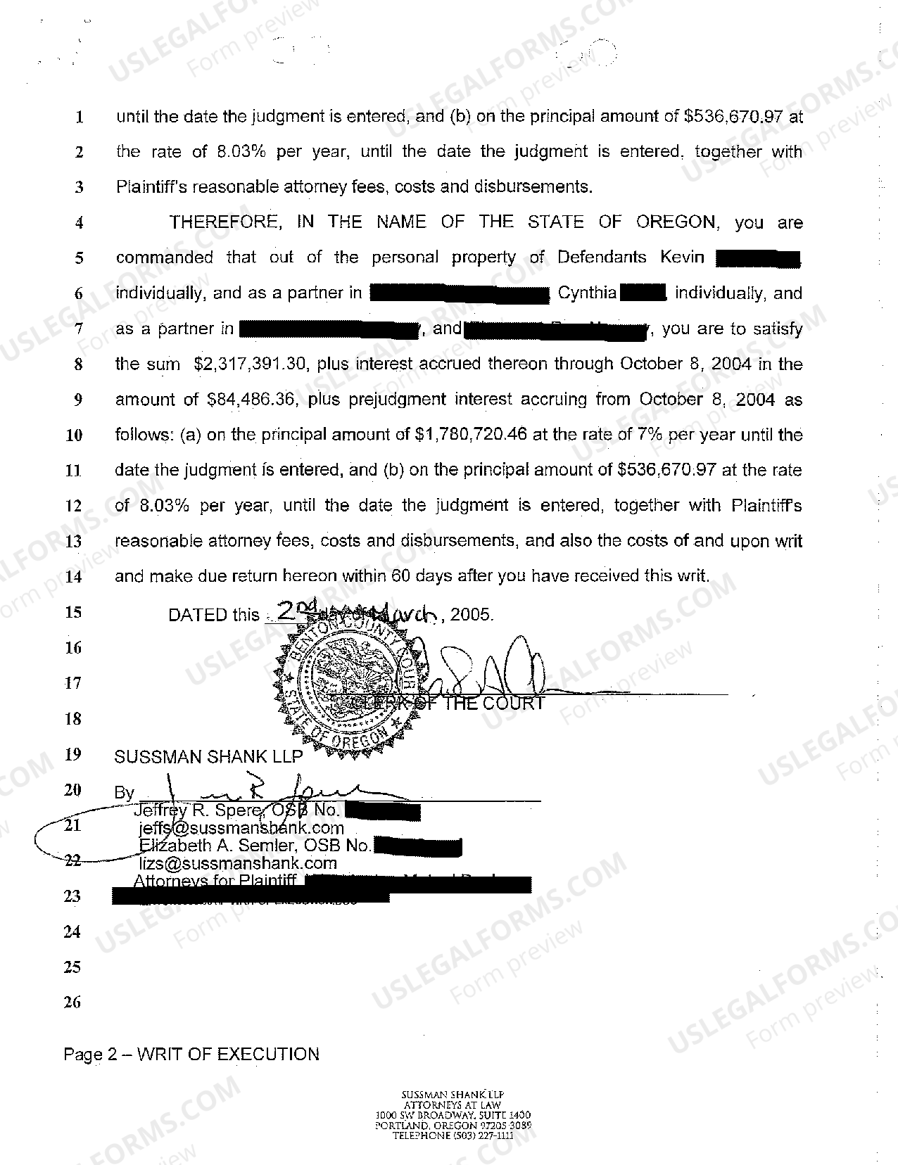 Oregon Writ of Execution to Satisfy Debt | US Legal Forms