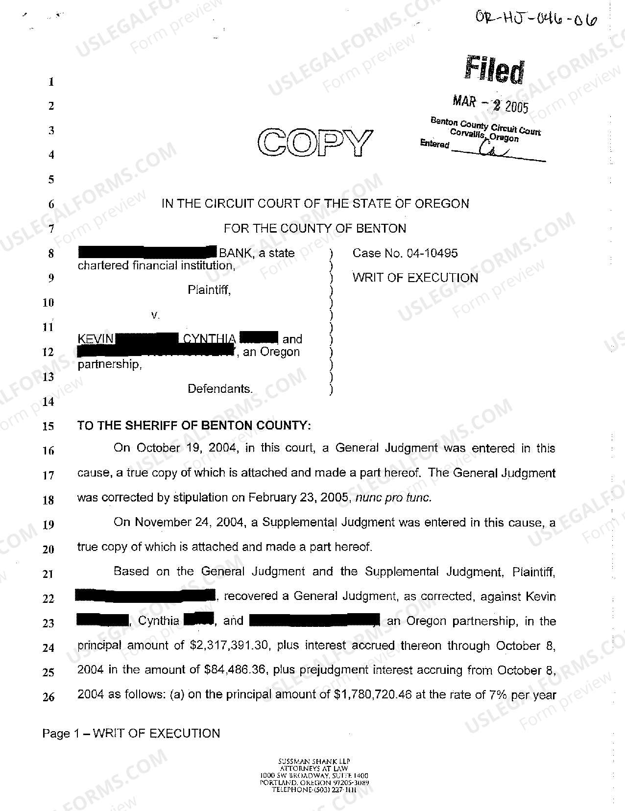 Oregon Writ of Execution to Satisfy Debt | US Legal Forms