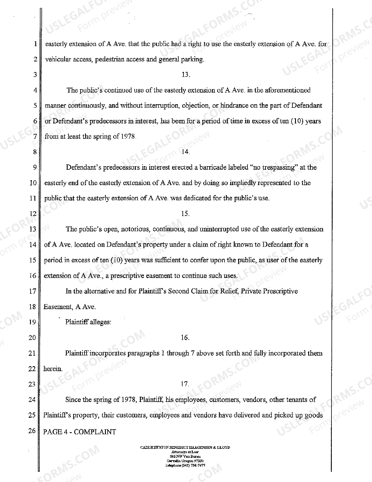Oregon Complaint for Public Prescriptive Easement and or Private ...