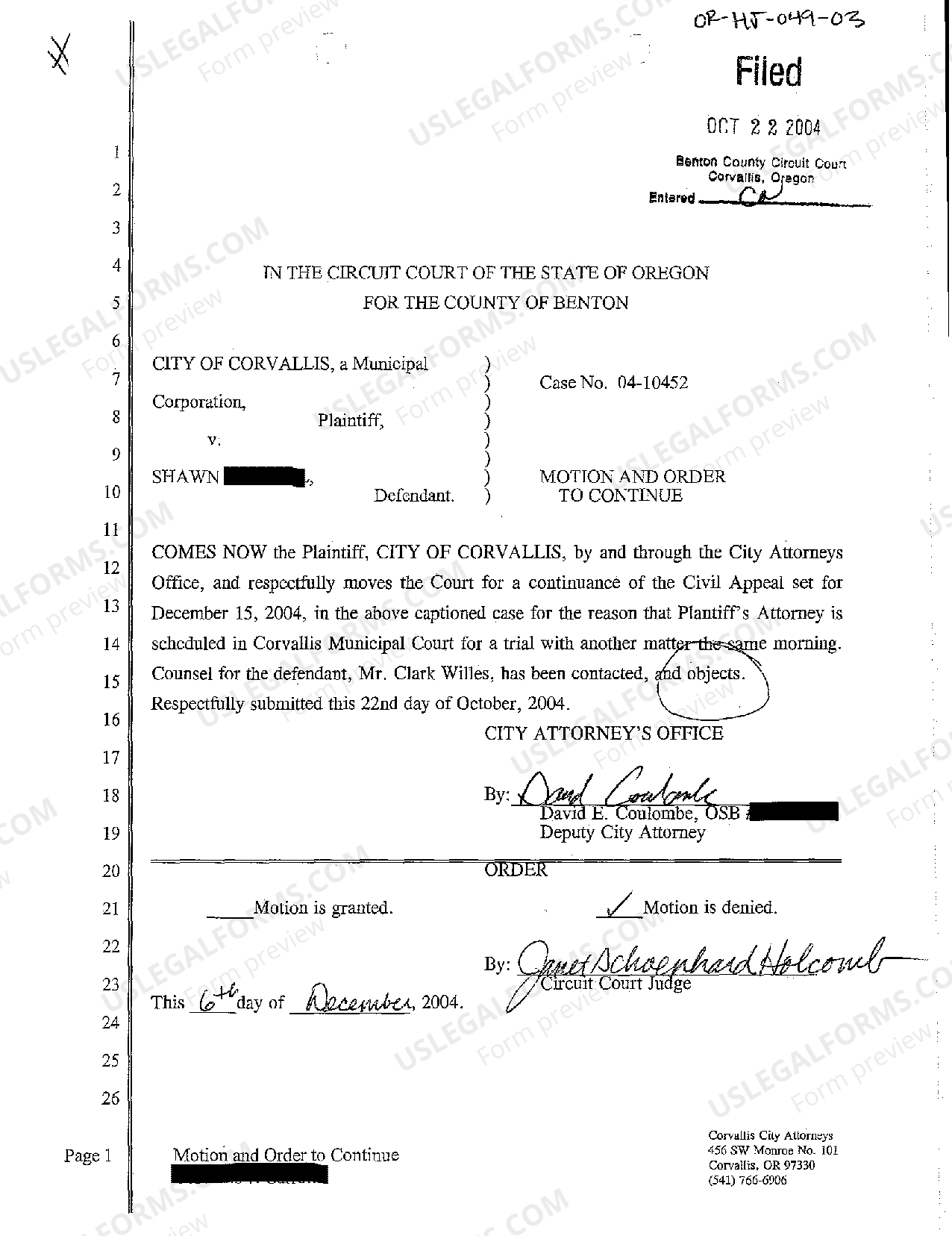 Oregon Motion and Order to Continue Trial | US Legal Forms
